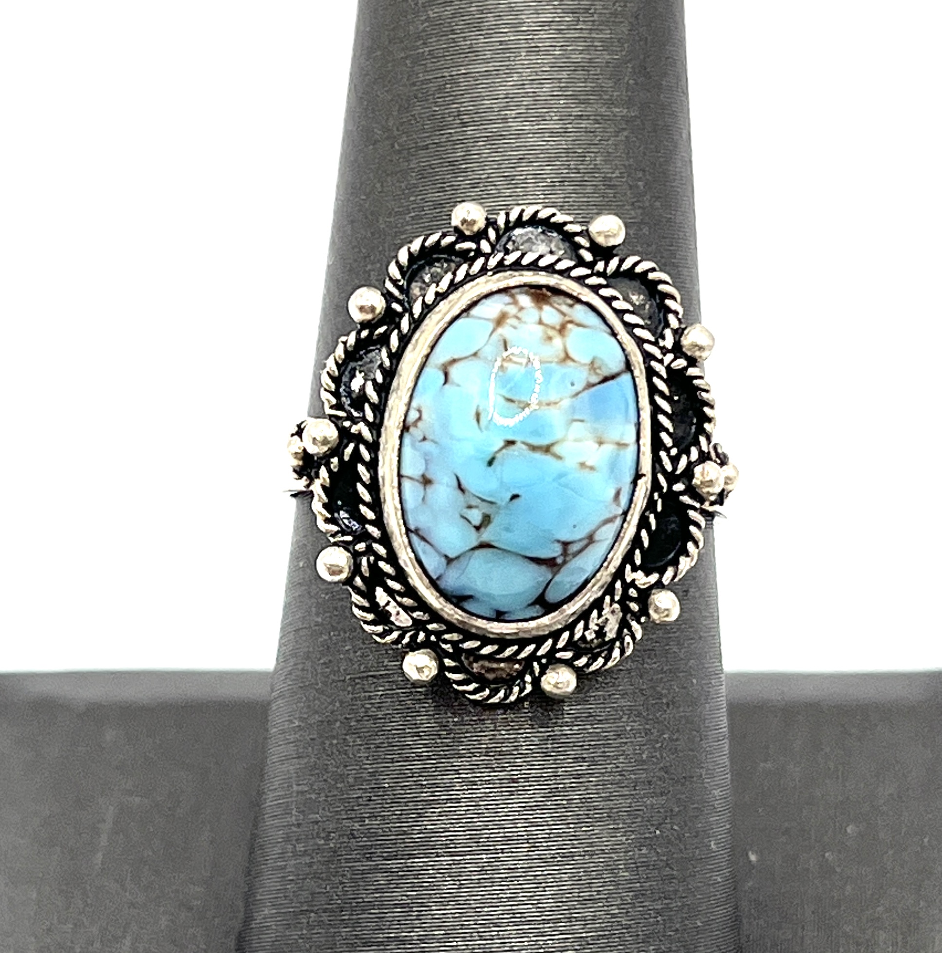 Vintage Native American Sterling Silver Turquoise Color Speckled Smooth ...