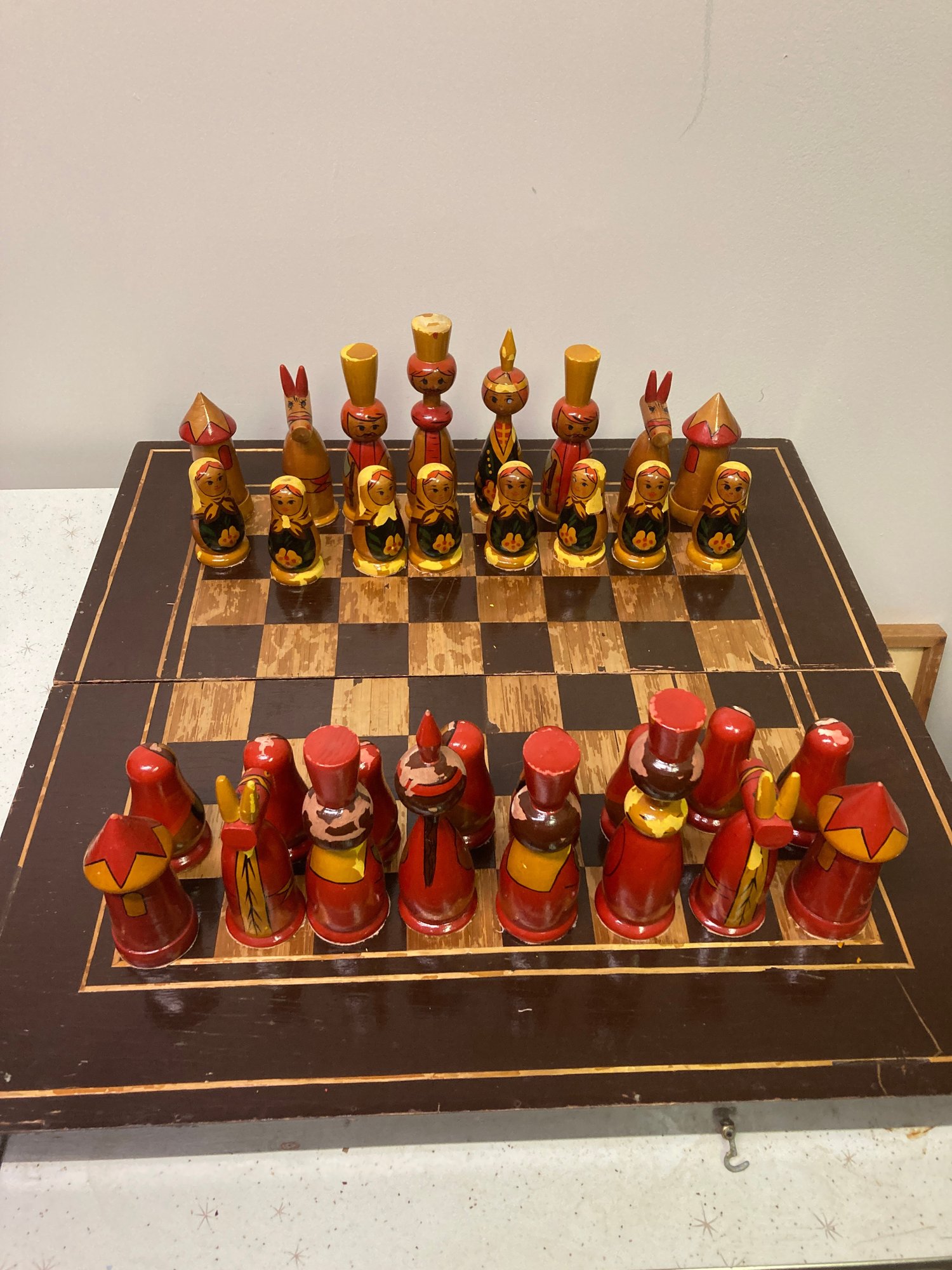 Large Vintage Russian Chess Set, Hand Painted #2141410 | Auctionninja.com