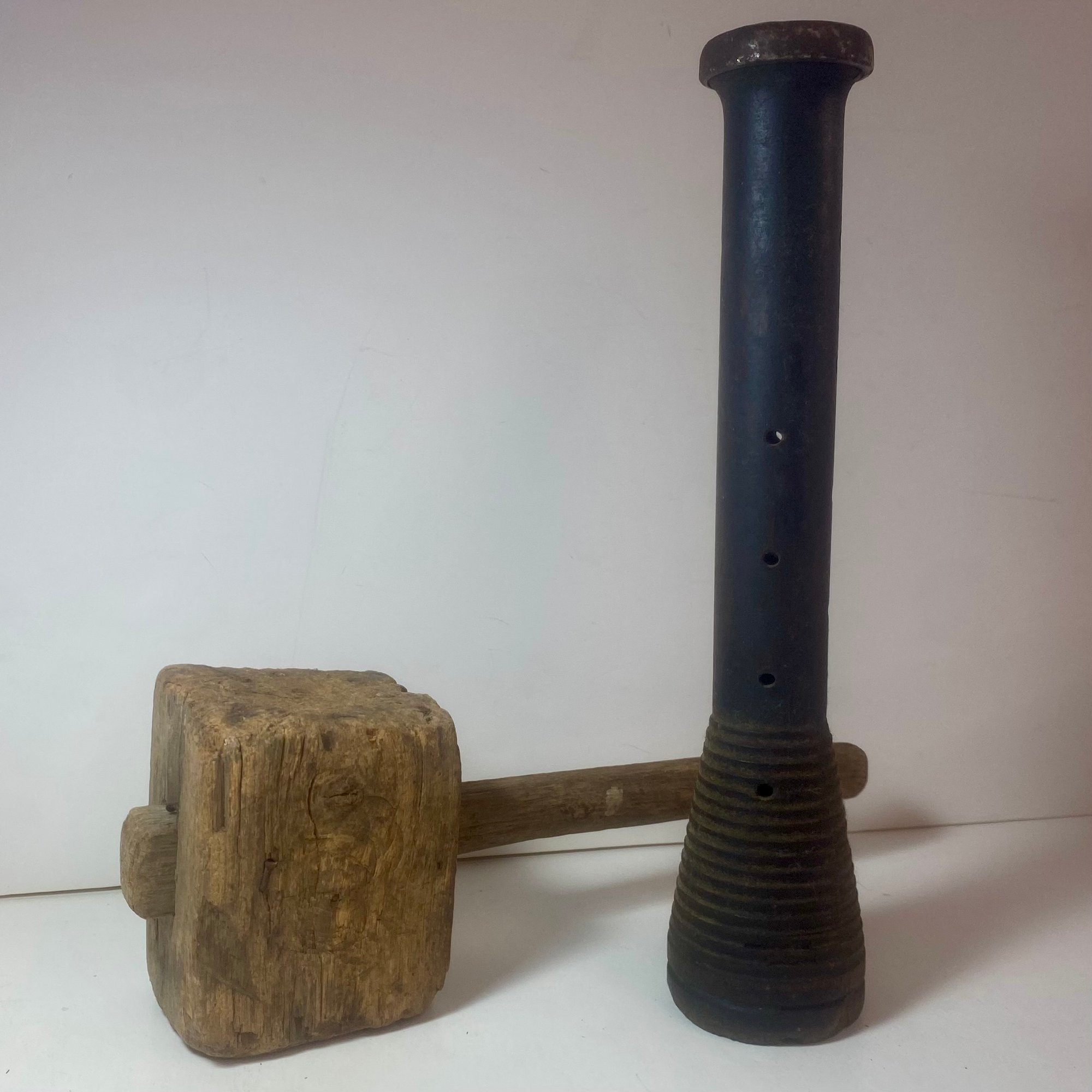 Vintage Primitive Wooden Mallet And Textile Thread Spool #14220 ...