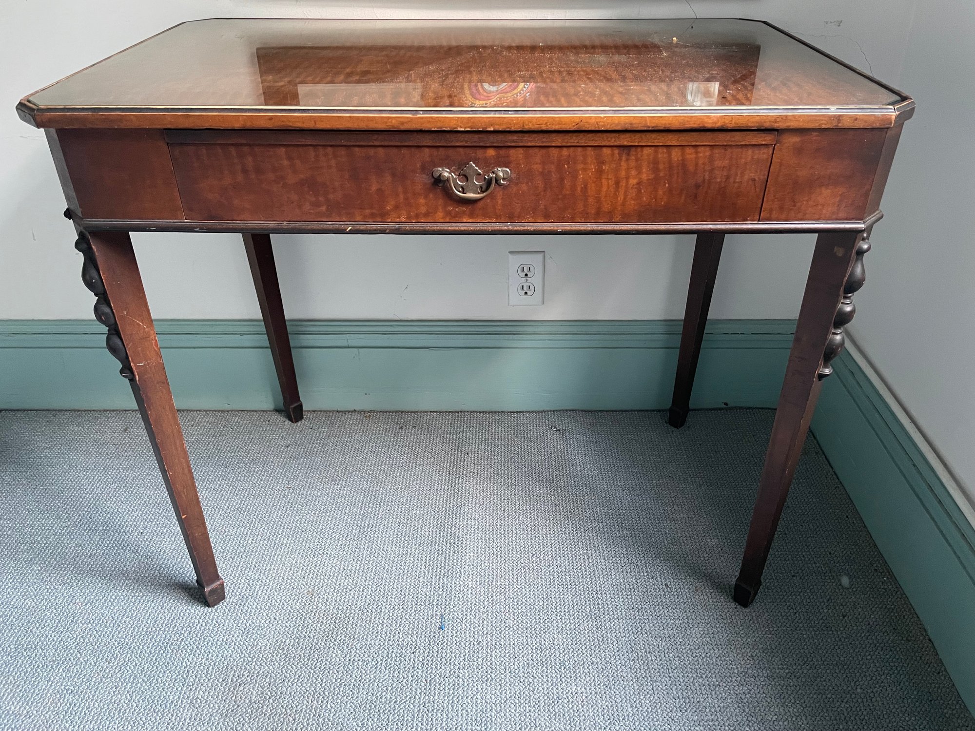 (#3) Antique 1800s Mahogany Writing Table With Space For Ink Wells And ...