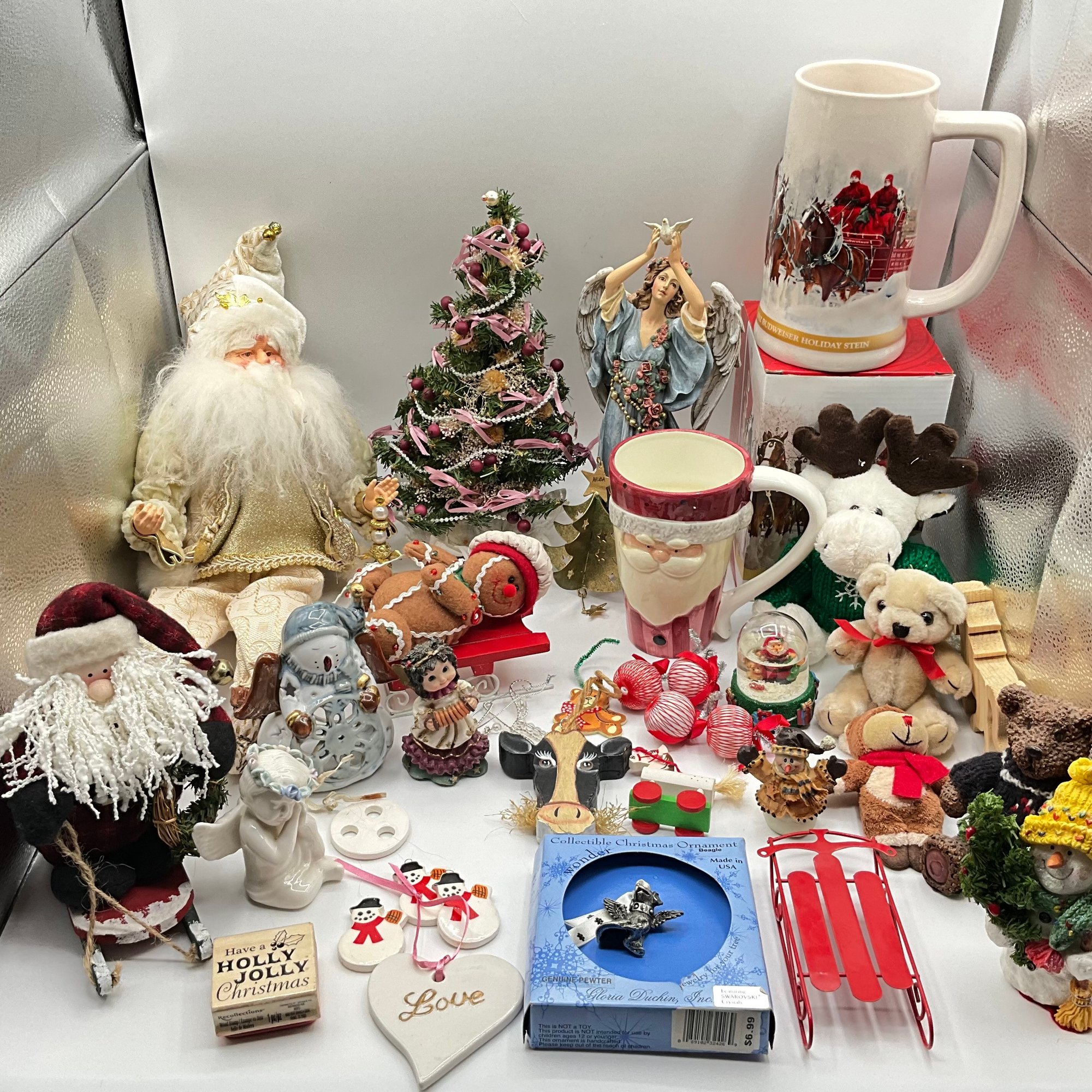 Christmas Lot Including Budweiser Holiday Stein, Small Tree, Santa ...