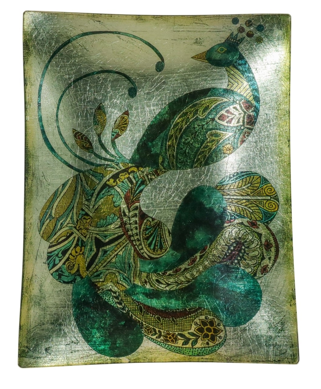 Beautiful Peacock Glass Art Tray #2122565 | Auctionninja.com
