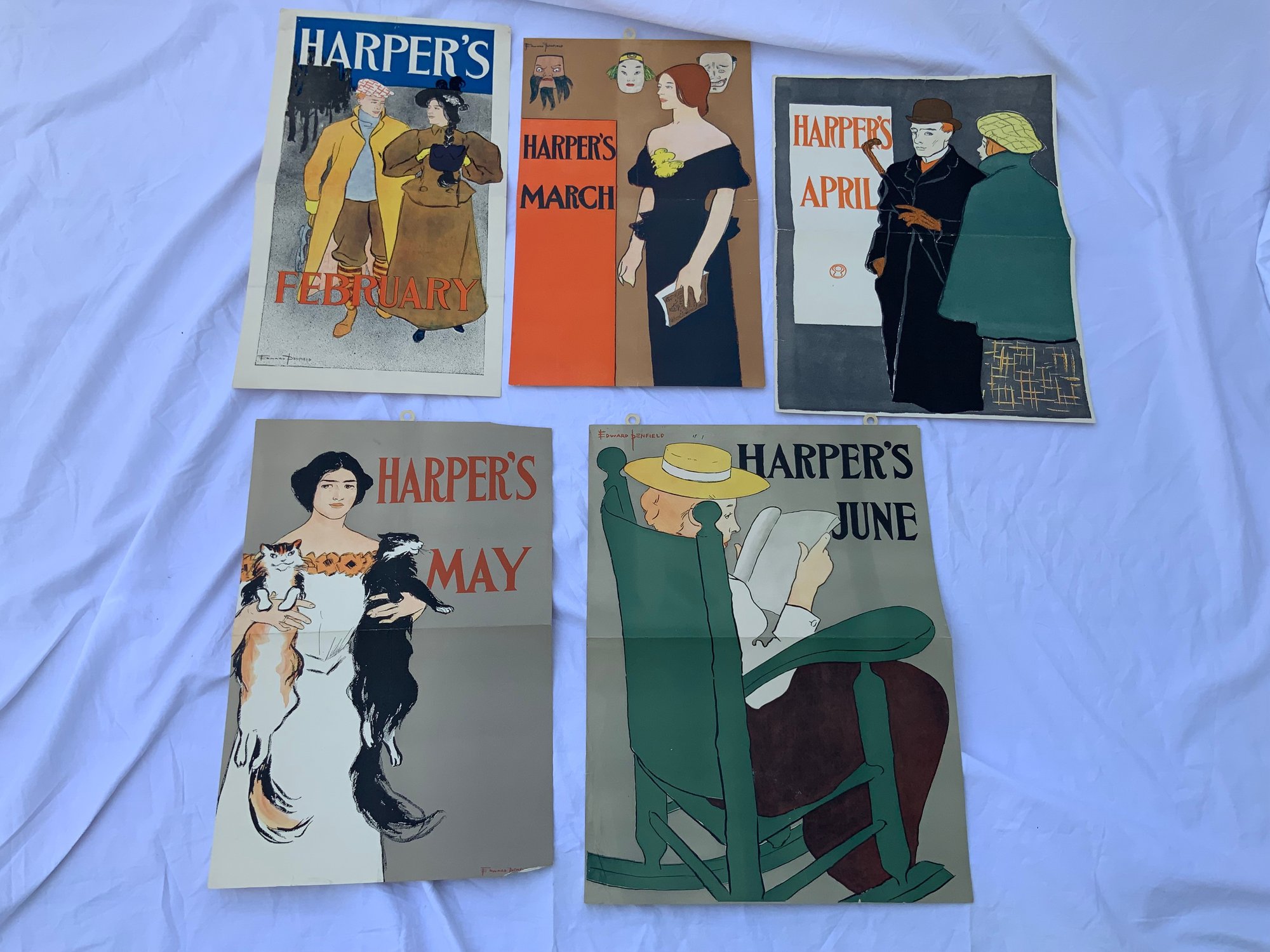 Lot Of 5 1878 Original Harpers Calendar Posters Lithographs Signed By ...