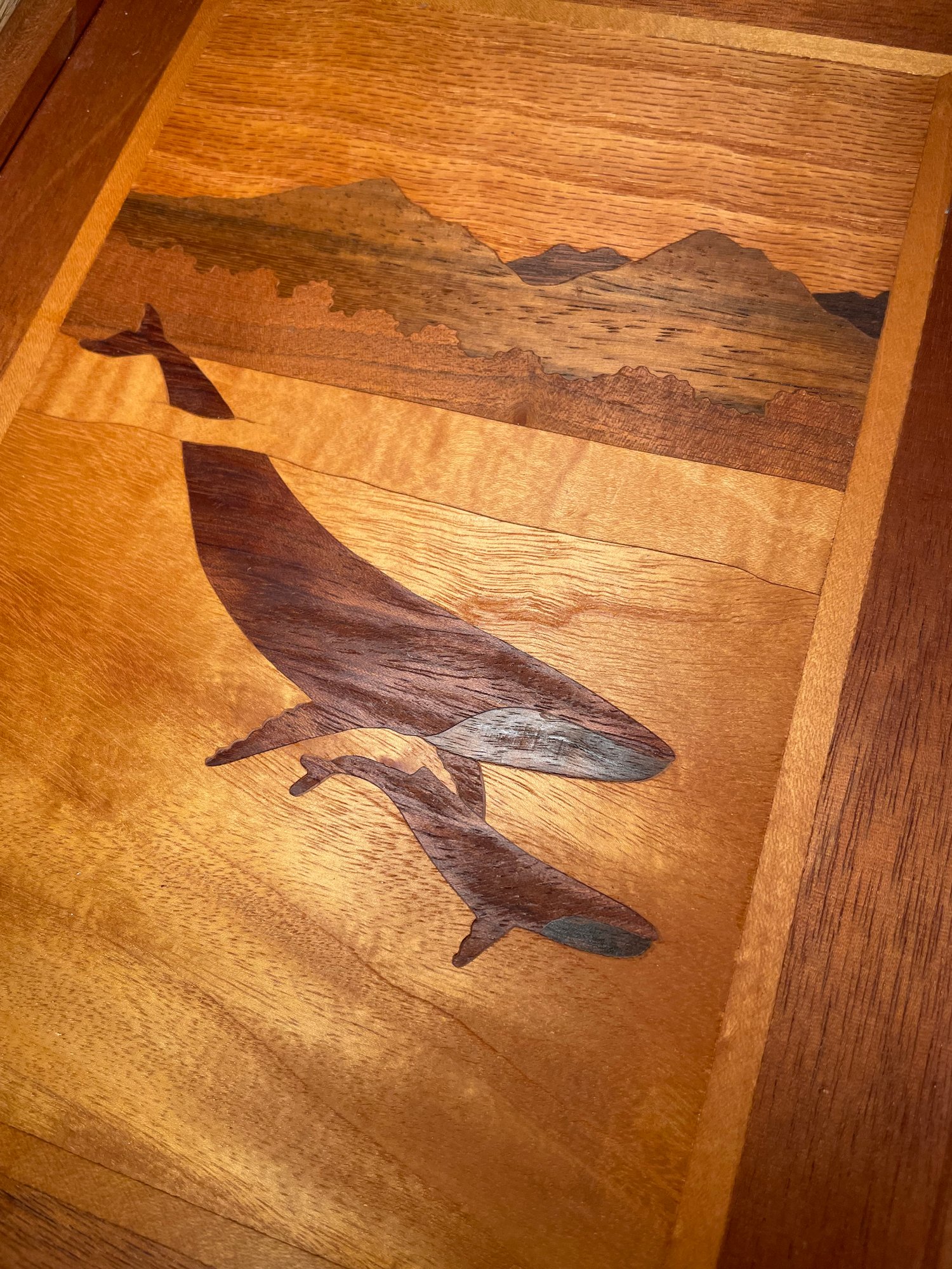 Vintage Inlaid Marquetry Wood Artwork - Humpback Whale And Calf, By Artist Jeff Nelson- See All ...