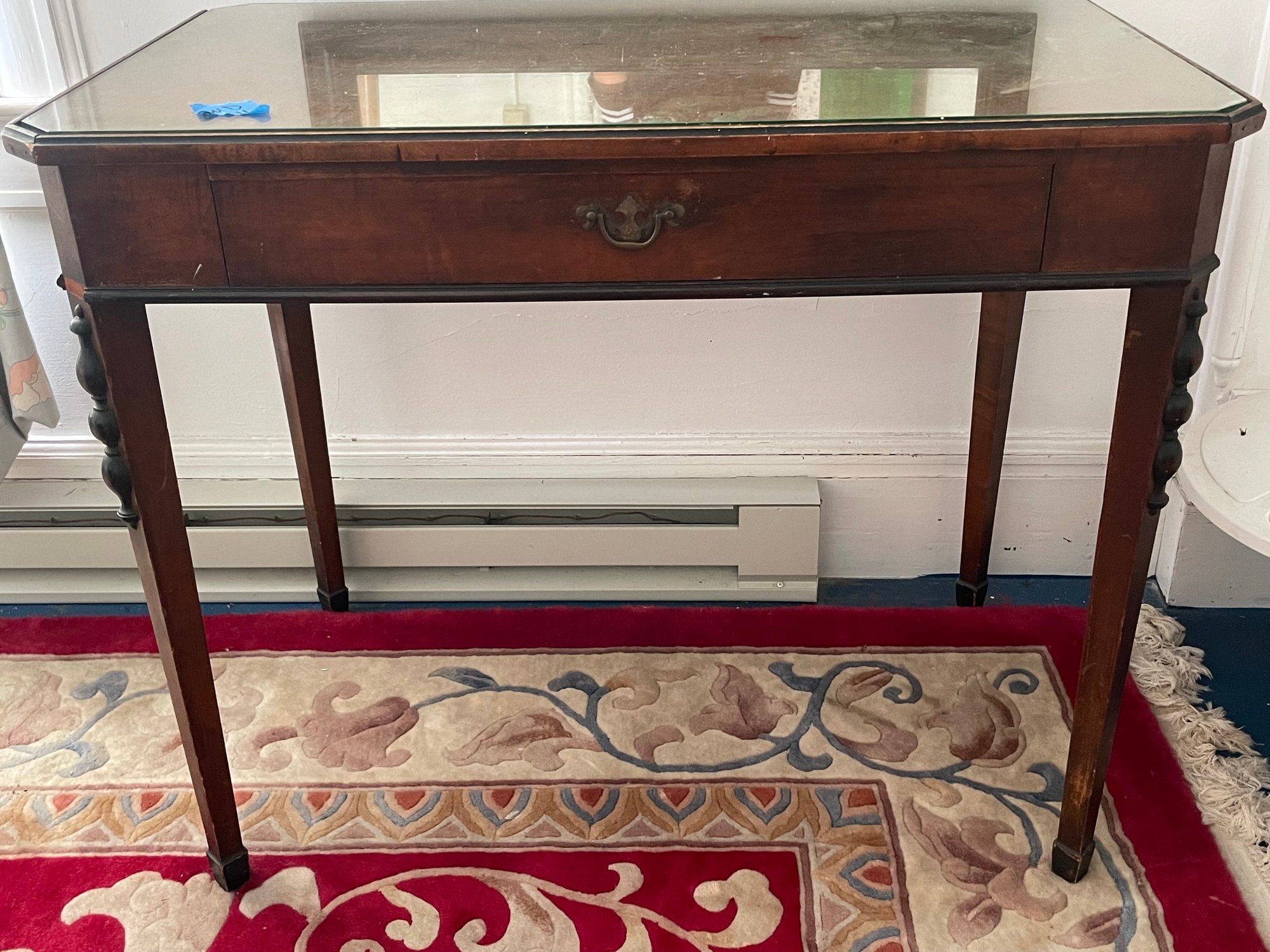 (WD11) 1800s Writing Table With Custom Glass Top #19605 | Auctionninja.com