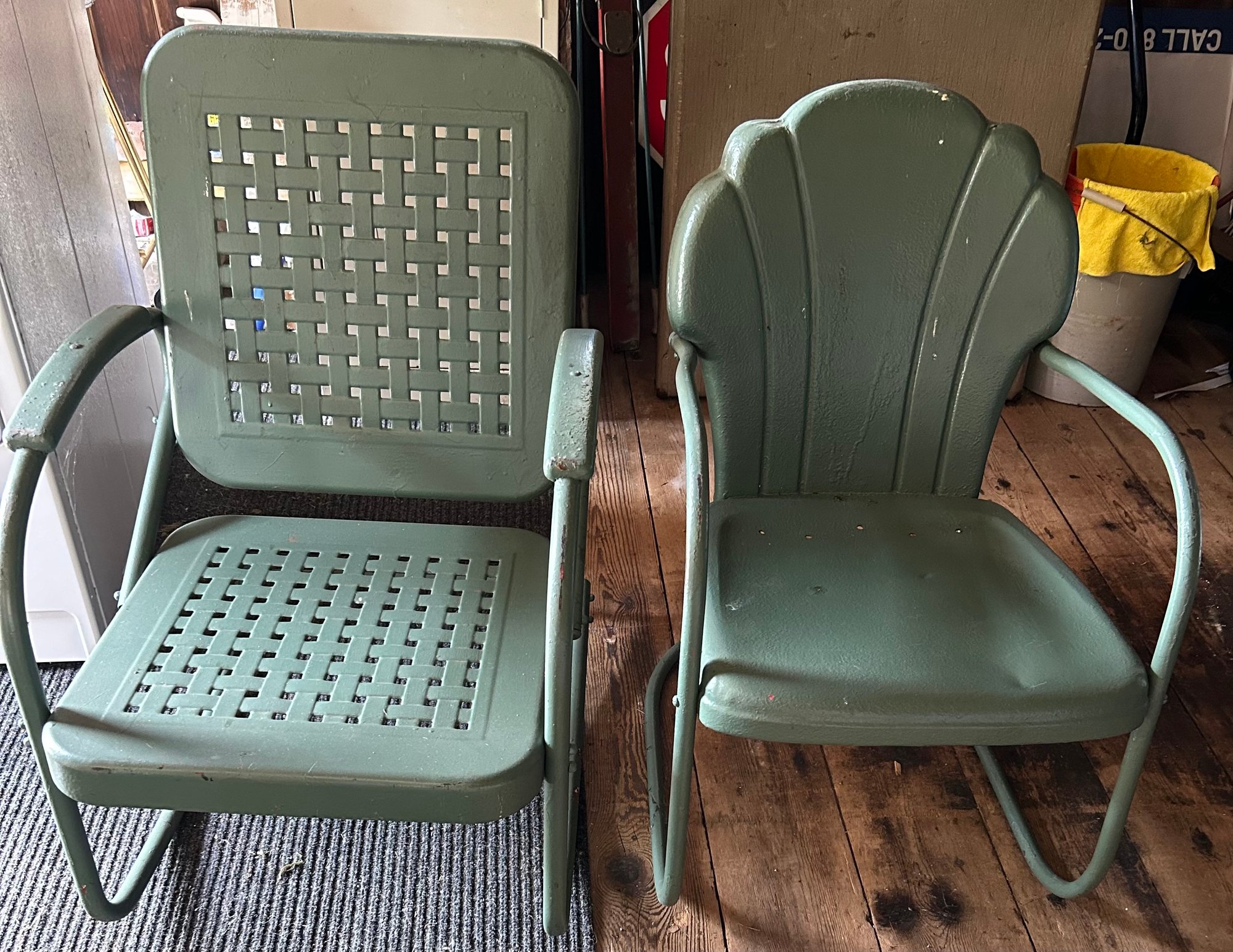 Vintage Pair Of Green Metal Chairs #6214 | Auctionninja.com
