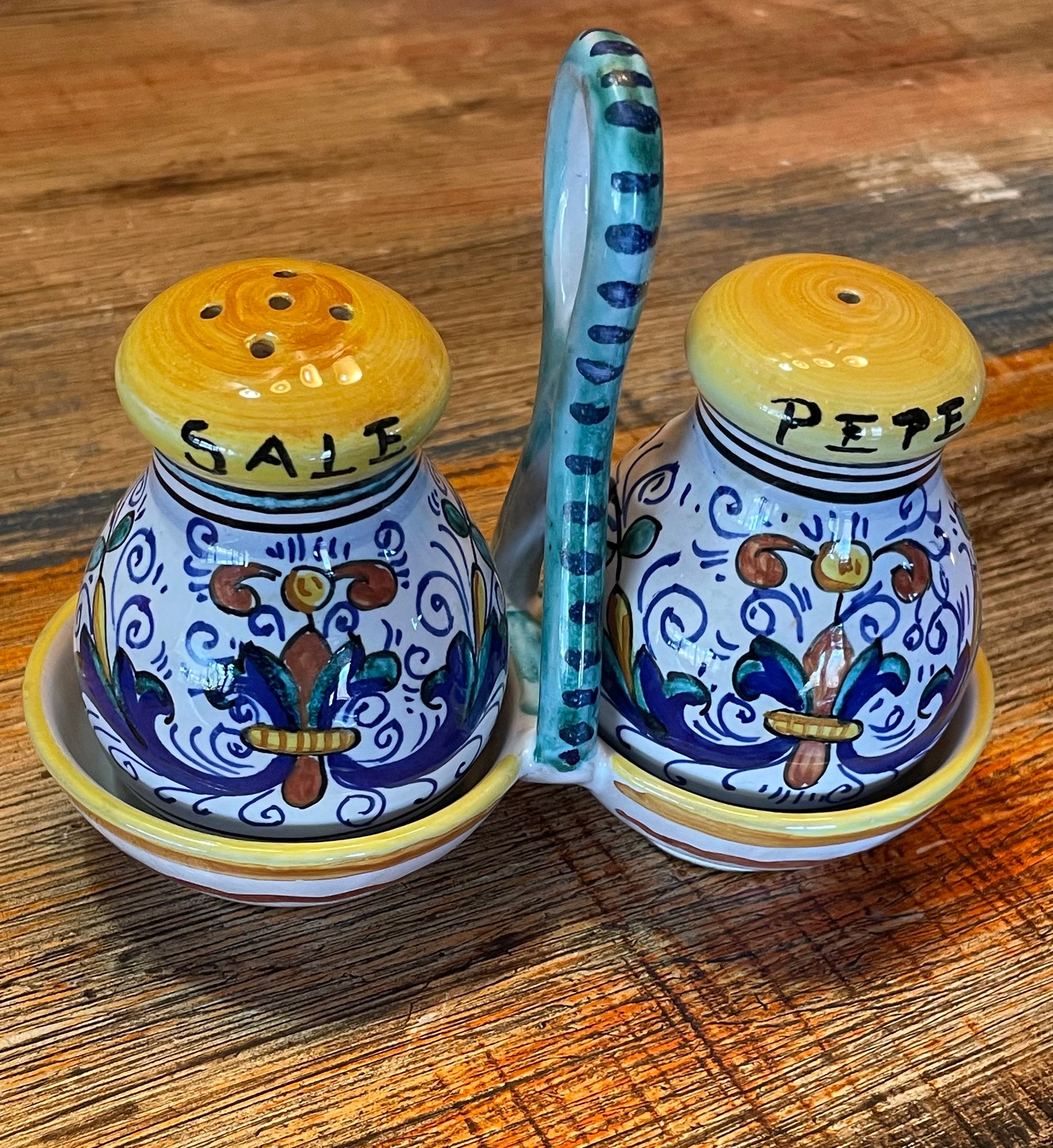 Vintage Italian Hand Painted Ceramic Salt & Pepper With Holder #2084678 ...