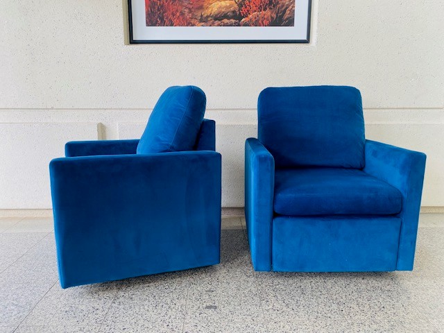 Pair Of Contemporary MCM Style Royal Blue Swivel Club Chairs #2096952 ...