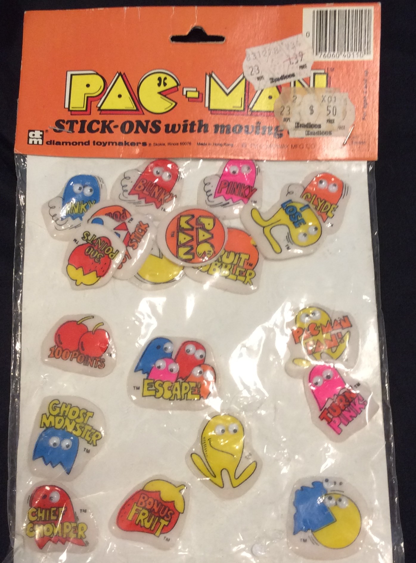 Vintage 1980 Pac-Man Stick Ons Stickers With Moving Eyes New In Package ...
