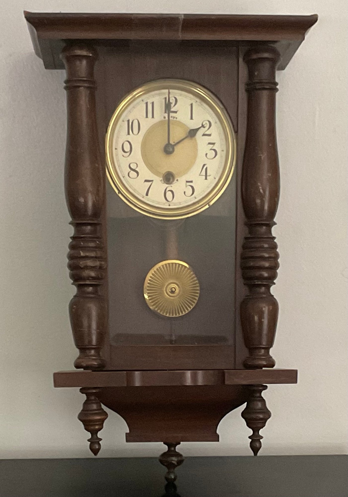 Antique Wooden Hanging Pendulum Clock, Key #2130714 | Auctionninja.com