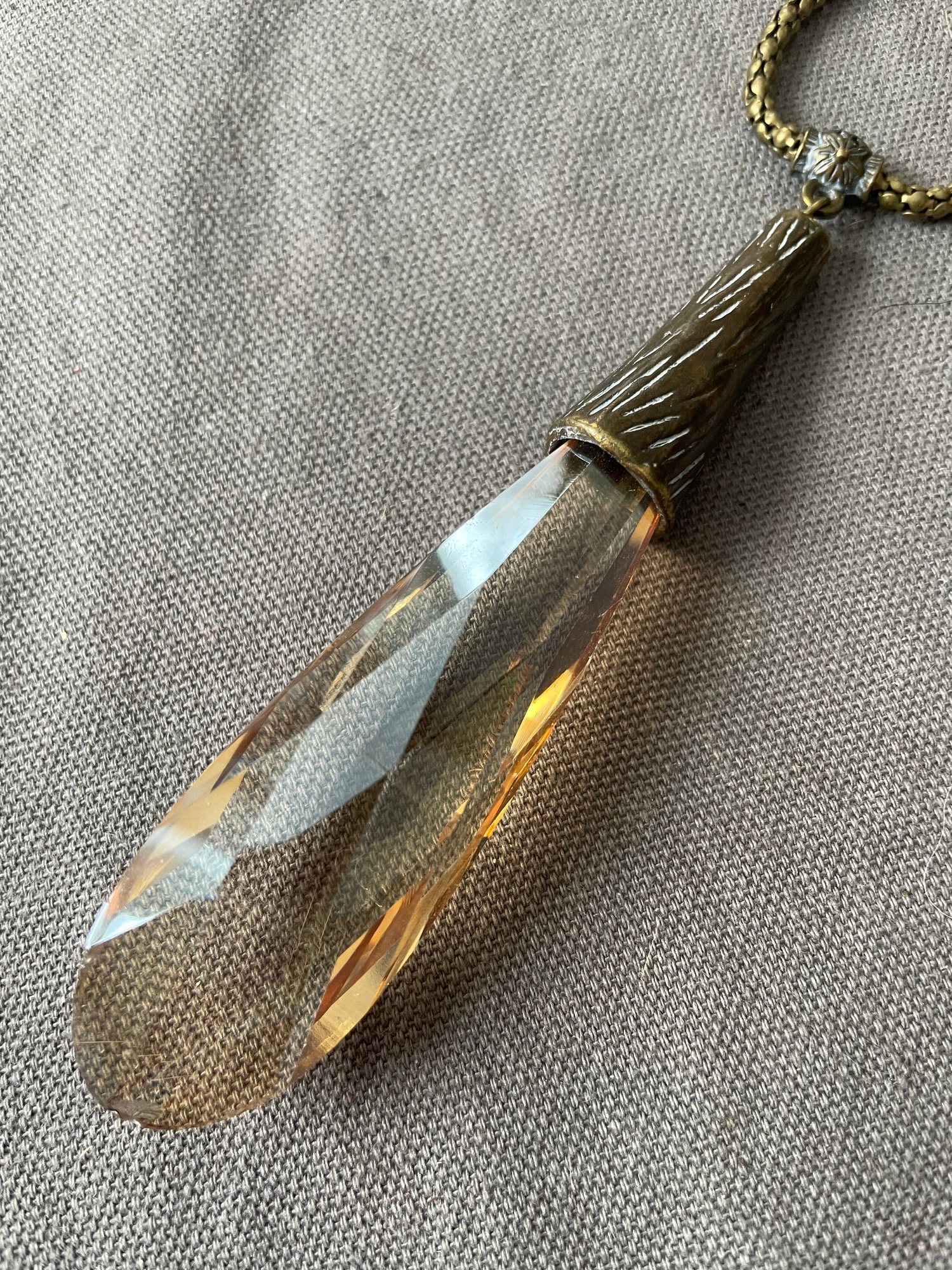 Gorgeous 4" Crystal Pendant On Long ,Thick Chain - See All Photos ...