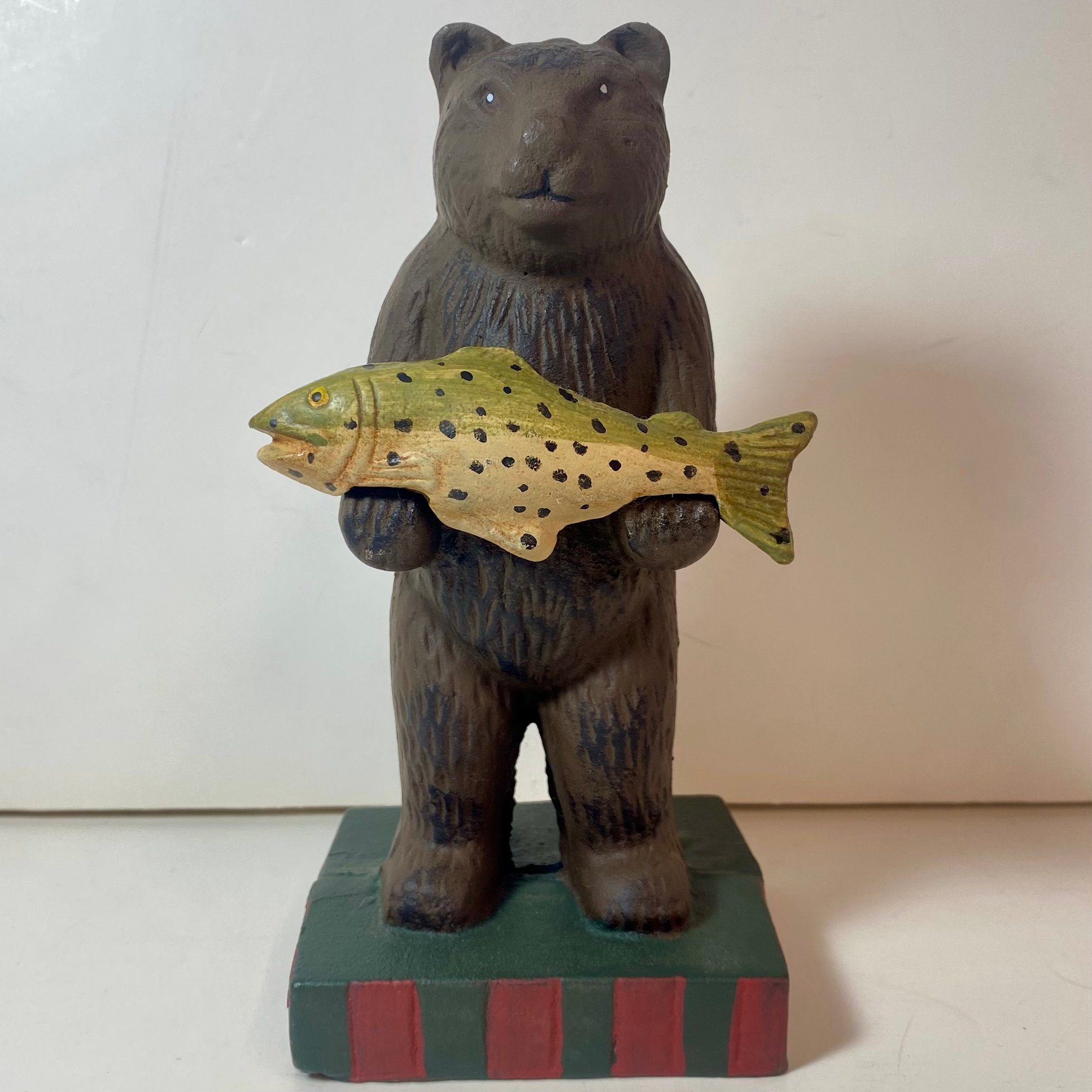 Cast Iron Brown Bear With Fish Figure #18456 | Auctionninja.com