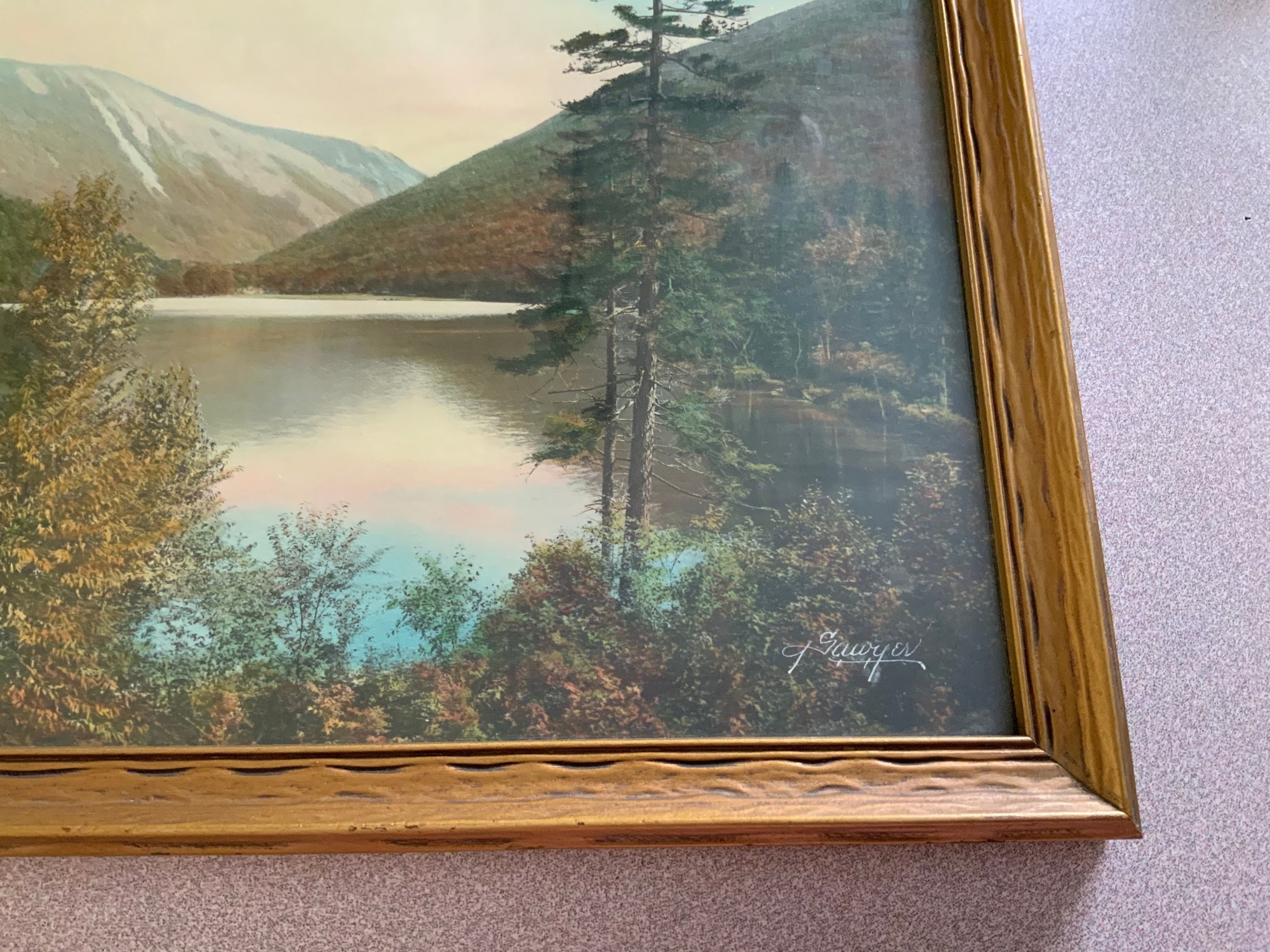 1930s Hand Colored Framed Photograph Of Echo Lake New Hampshire By ...
