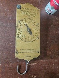#22 - Antique Heavy Brass Sargent & Co Circular Spring Balance Scale ...