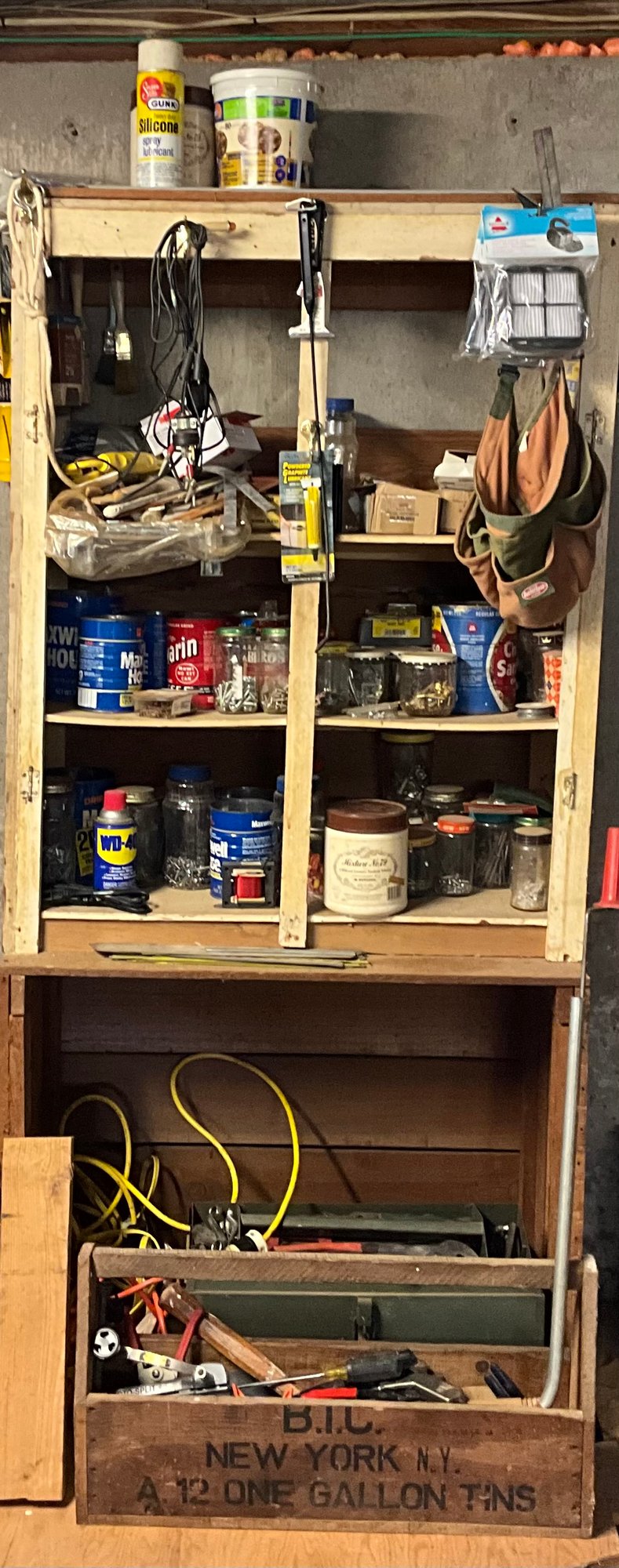 Contents Of Tool/Cabinet Shelves Including Knobs, Paint Brushes ...