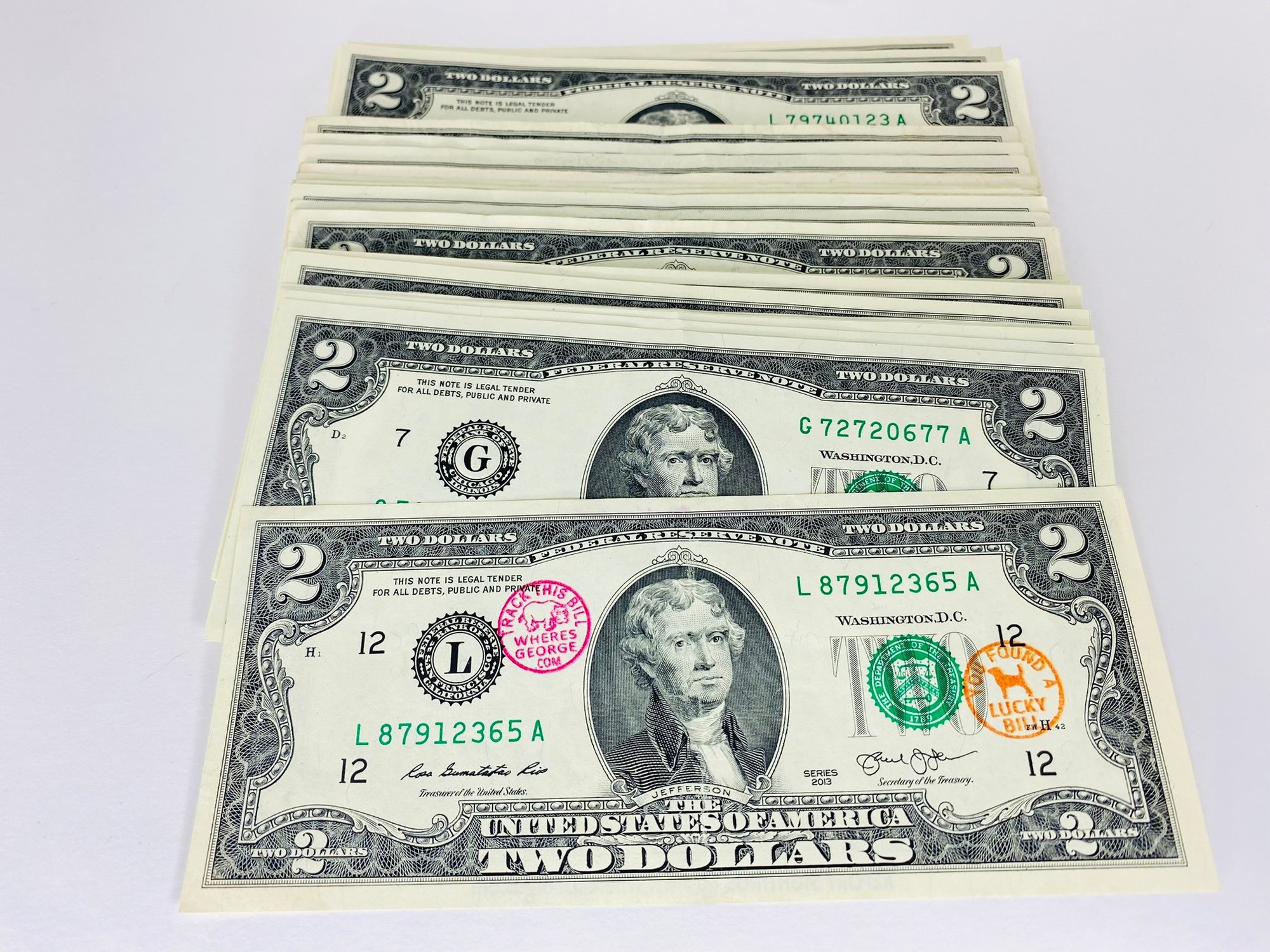 Two Dollar ($2) Bank Note Collection Not In Numerical Order (One ...