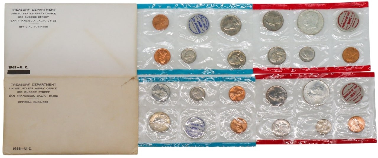 1968-1969 U.S. Treasury Mint Uncirculated Philadelphia/Denver Coin Sets ...