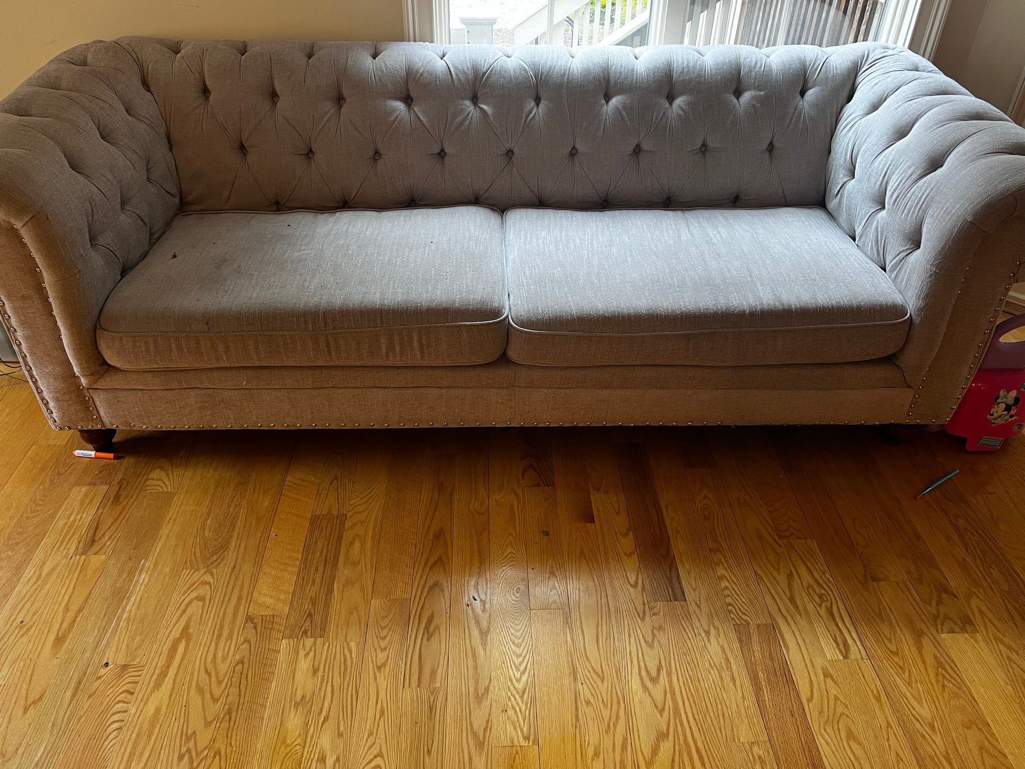 Large Formal Living Room Button Tufted Roll Arm Sofa With Nailhead ...