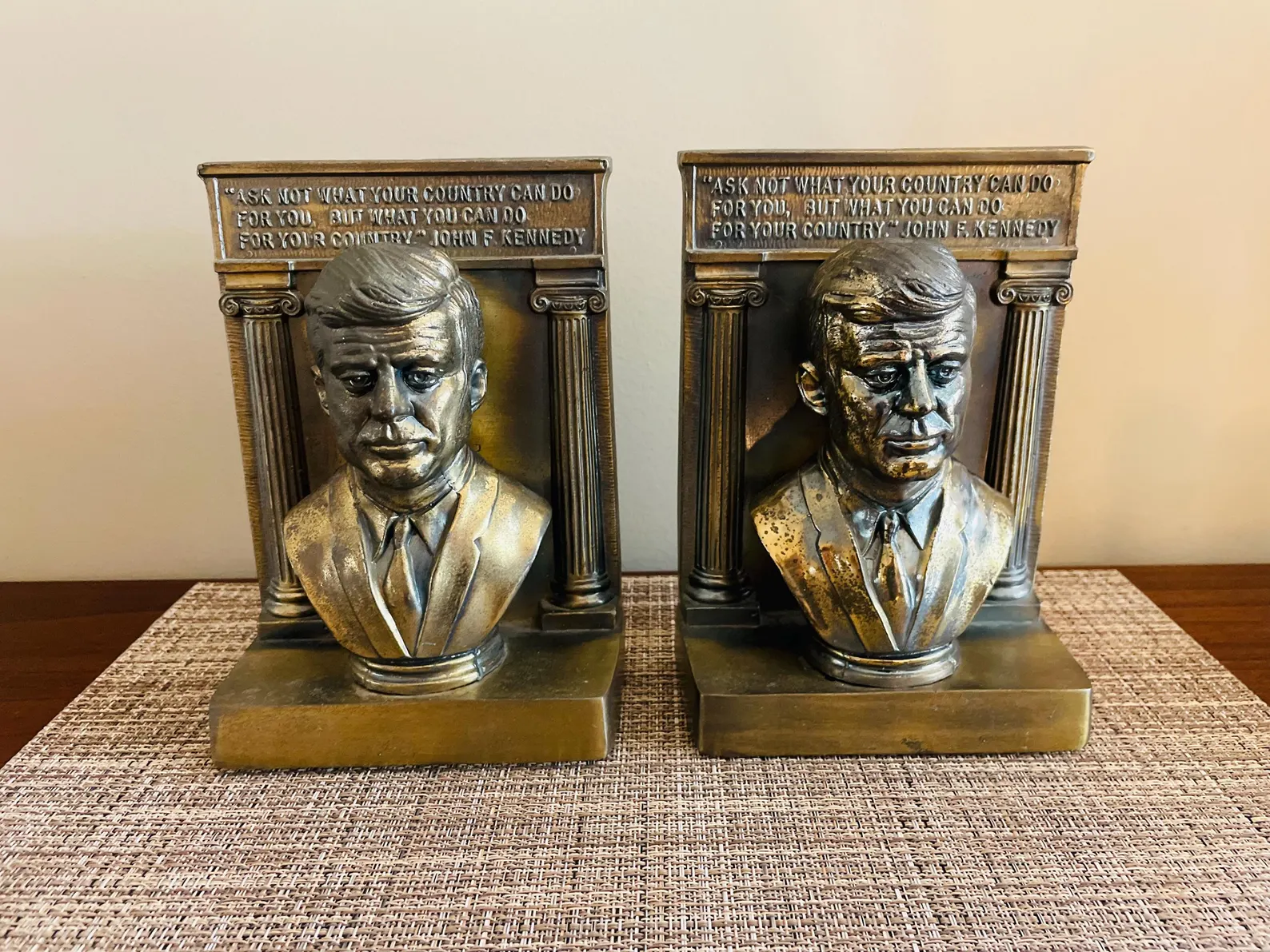 Vintage Brass Bookends For Heavy Books With John F Kennedys Bust And ...