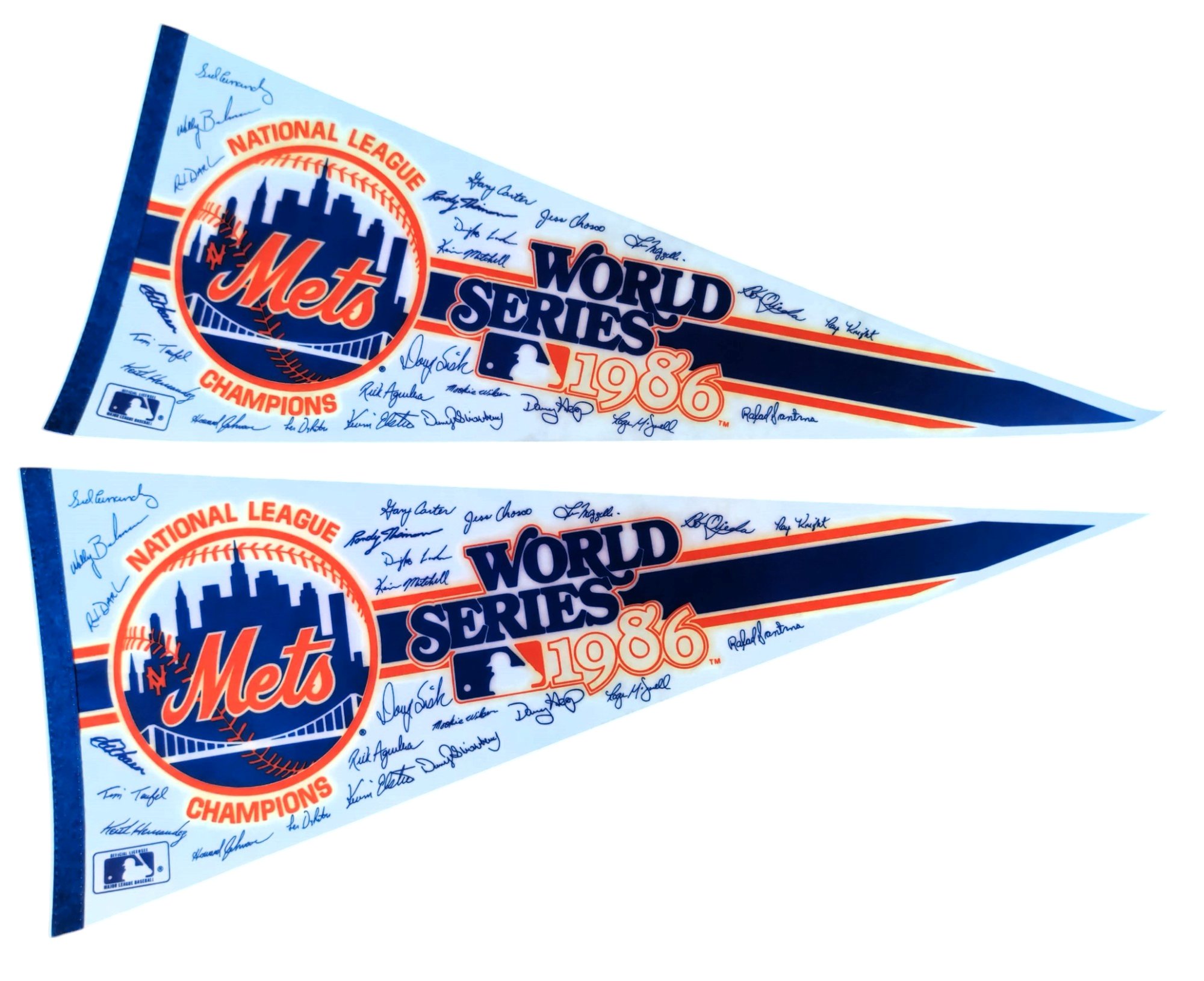 PAIR 1986 New York Mets FULL SIZE World Series Pennants Facsimile ...