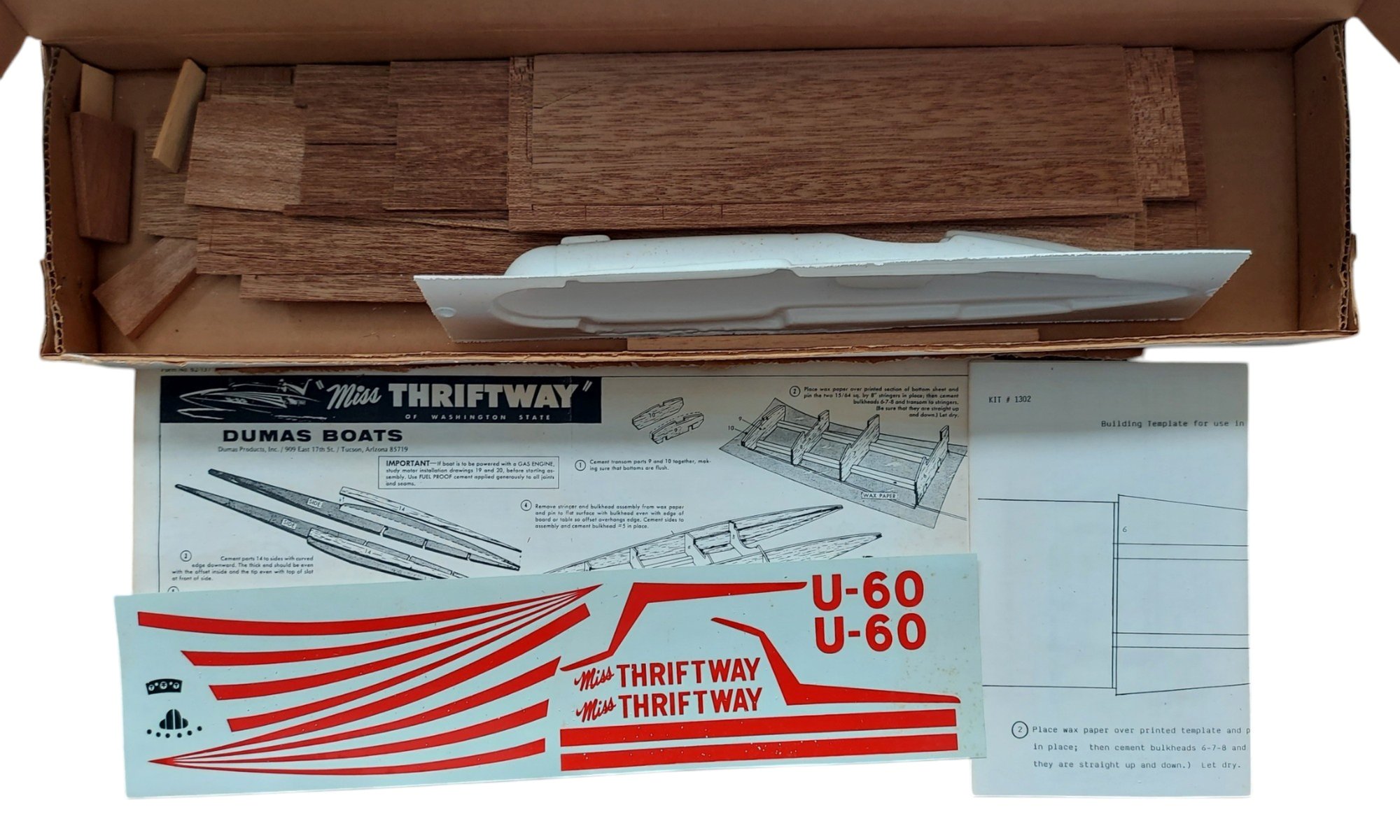 Vintage Dumas MISS THRIFTWAY U -60 Mahogany Hydroplane Race Boat Model Kit #1302~RARE #2044497 ...