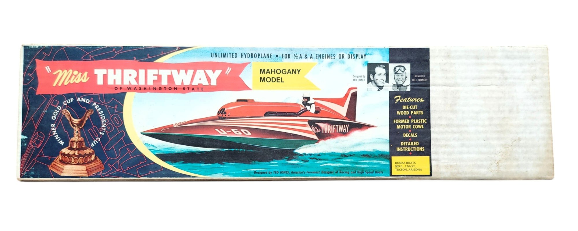 Vintage Dumas MISS THRIFTWAY U -60 Mahogany Hydroplane Race Boat Model ...