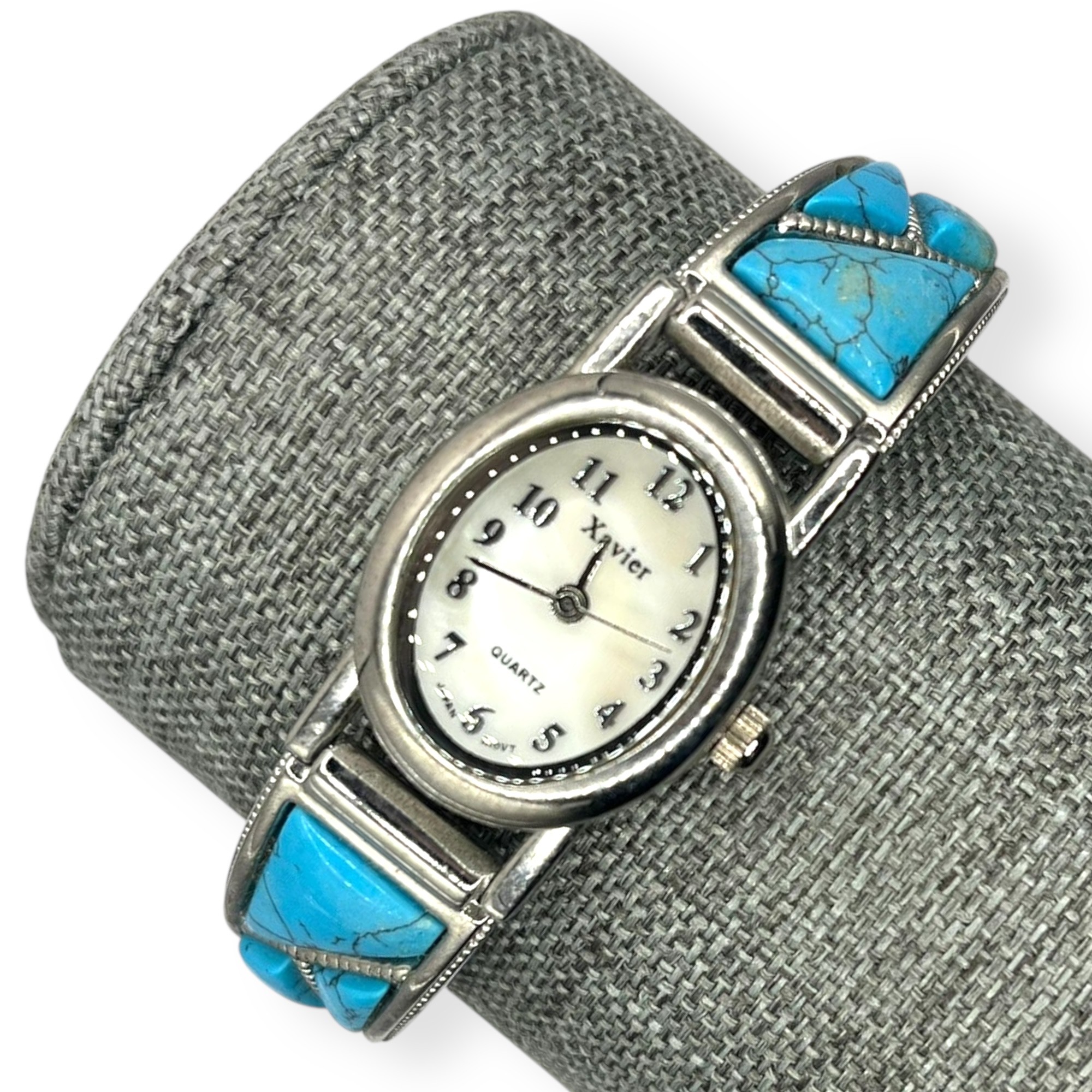 (A51) Southwestern Style Stainless Steel Turquoise Accented Xavier ...