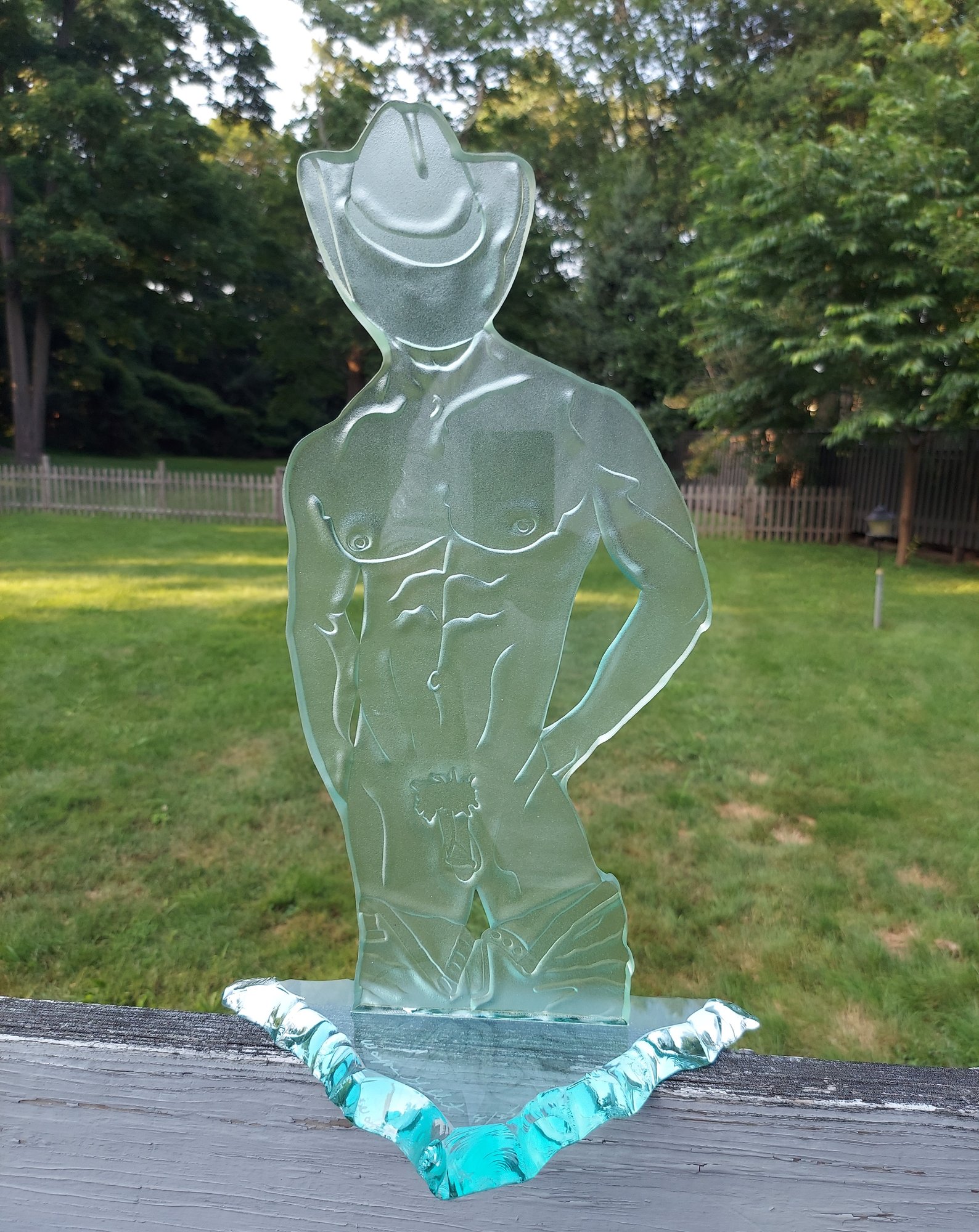 Listed Texas Artist Wayne Gilbert (1946-2023) 19" Nude Cowboy Glass ...