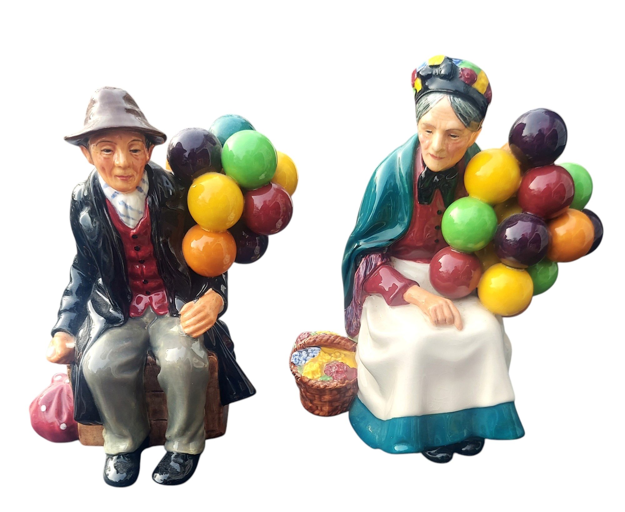 Pair Of Vintage Royal Doulton Figurines The Old Balloon Seller & The ...