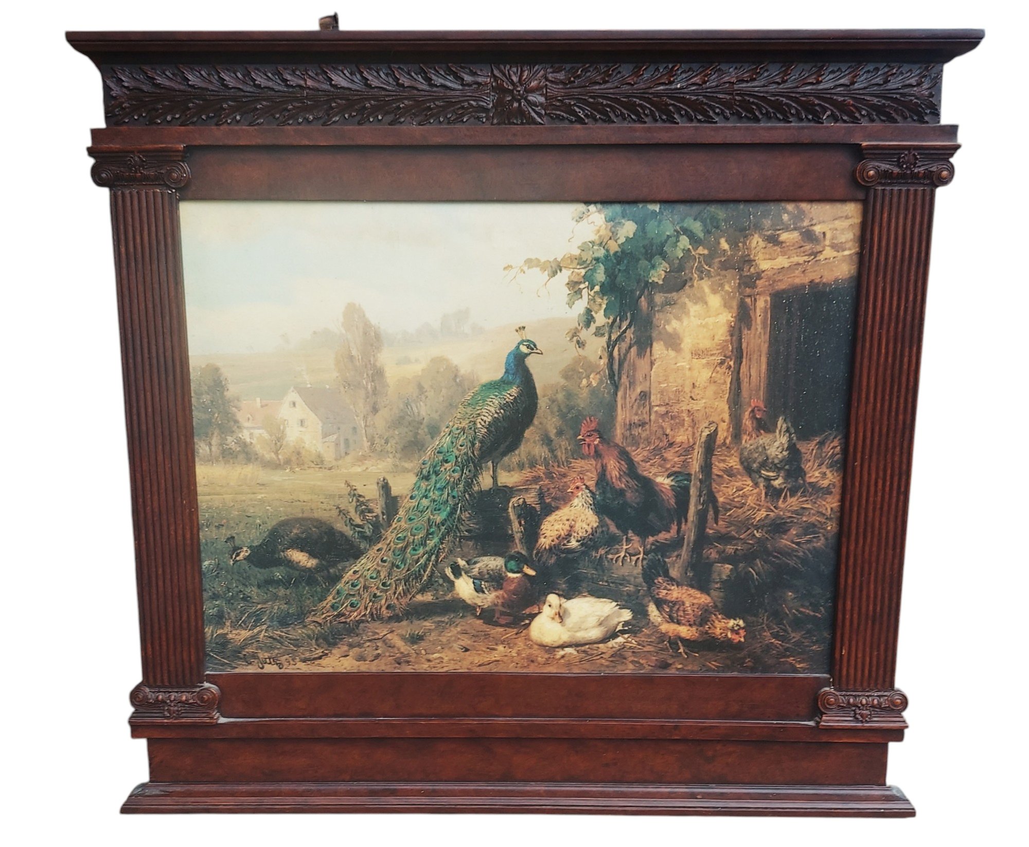 Carl Jutz Chicken Run With Peacock Paint Enhanced Giclee On Canvas In ...