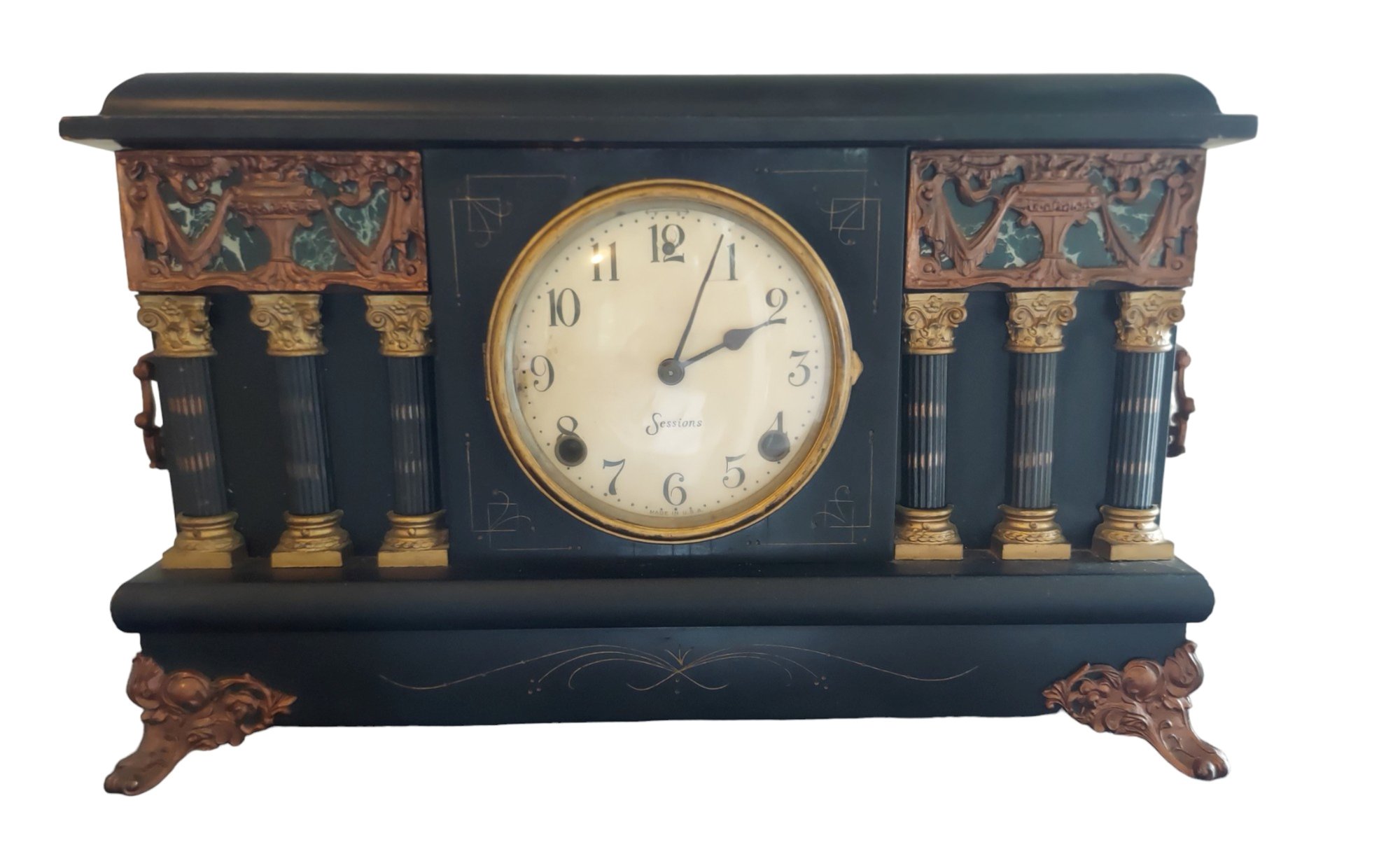 Beautiful Antique Sessions 6 Pillar Eight Day Mantle Clock #3307 ...