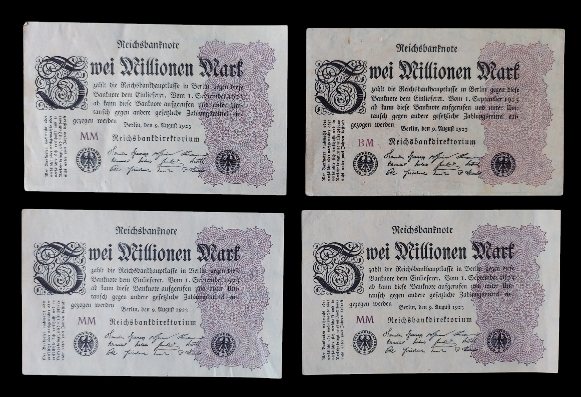 4x 1923 German Post WWI 2 Million Mark Banknotes #2032474 ...