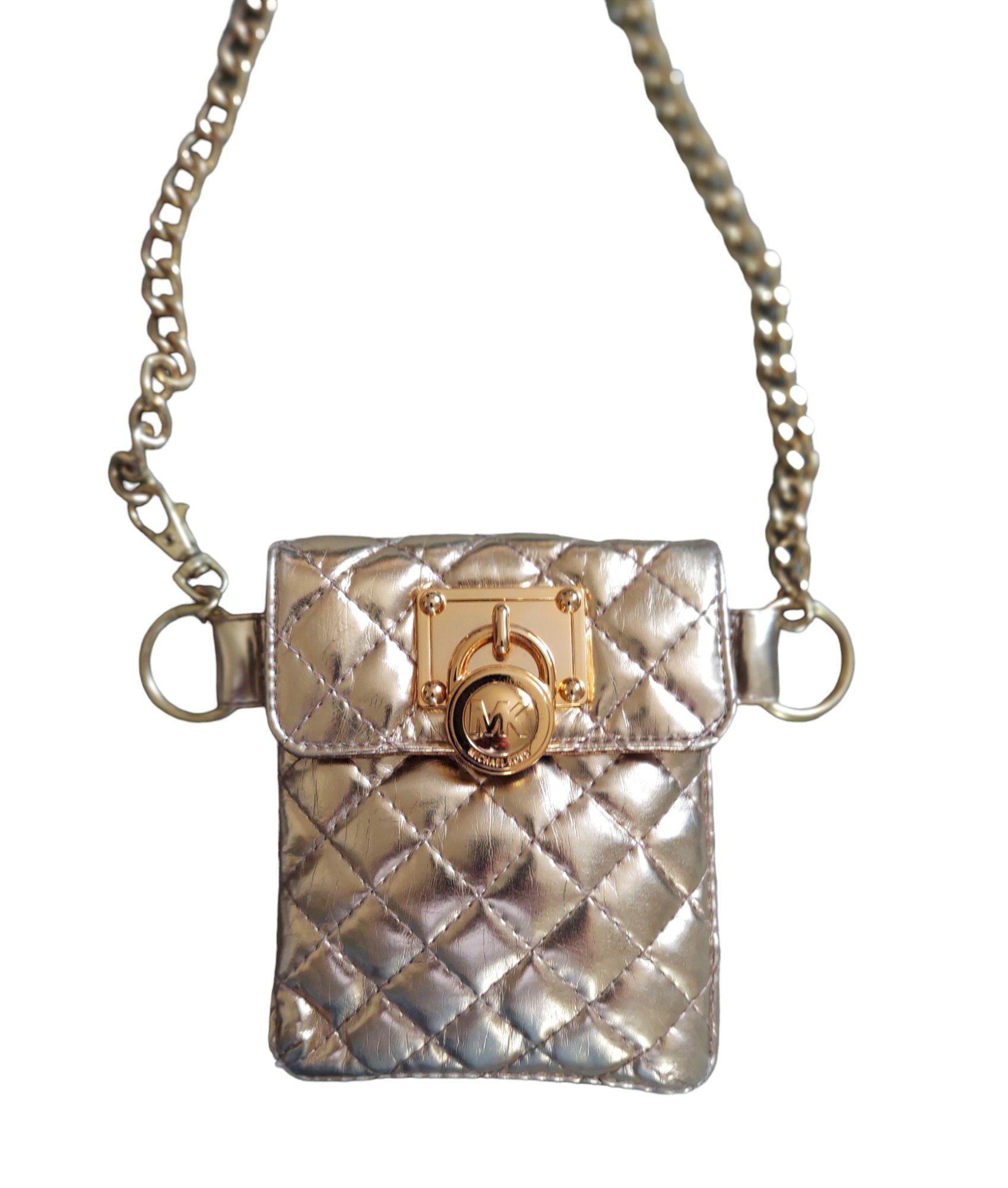 Michael Kors Gold Quilted Chain Strap Cross Bod Bag #3640 ...