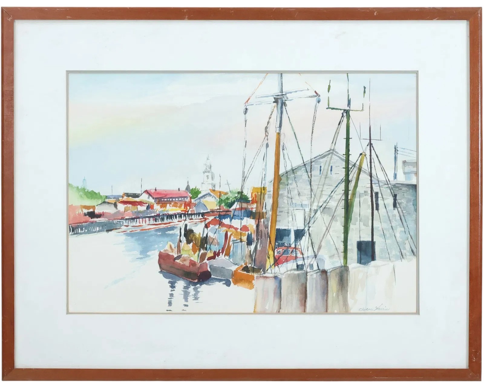 Listed Artist CLARENCE HARRIS Fishing Boats Docked At Original ...