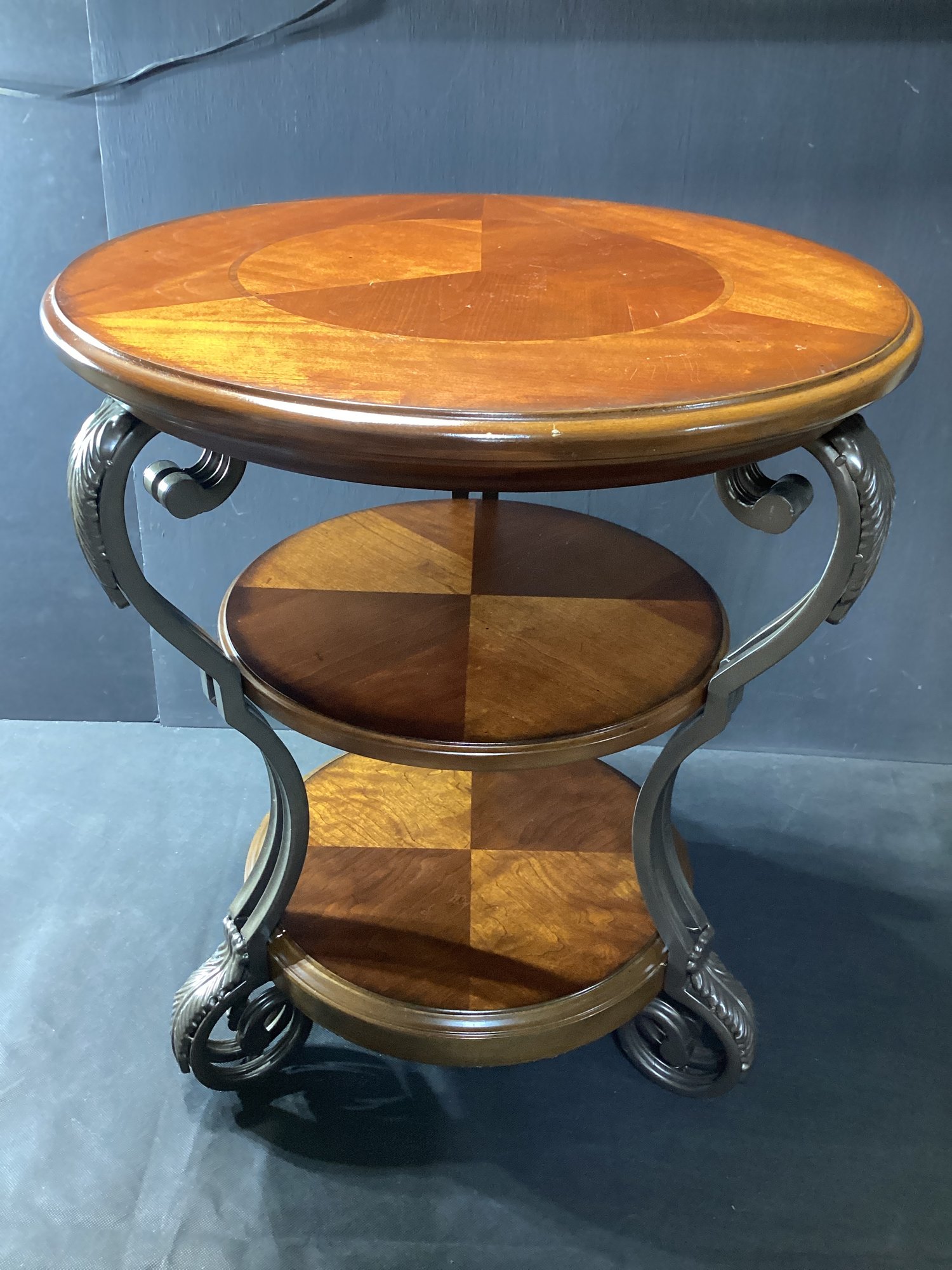 Beautiful Round Three Tier Table With Iron Legs In Great Shape #5650 ...