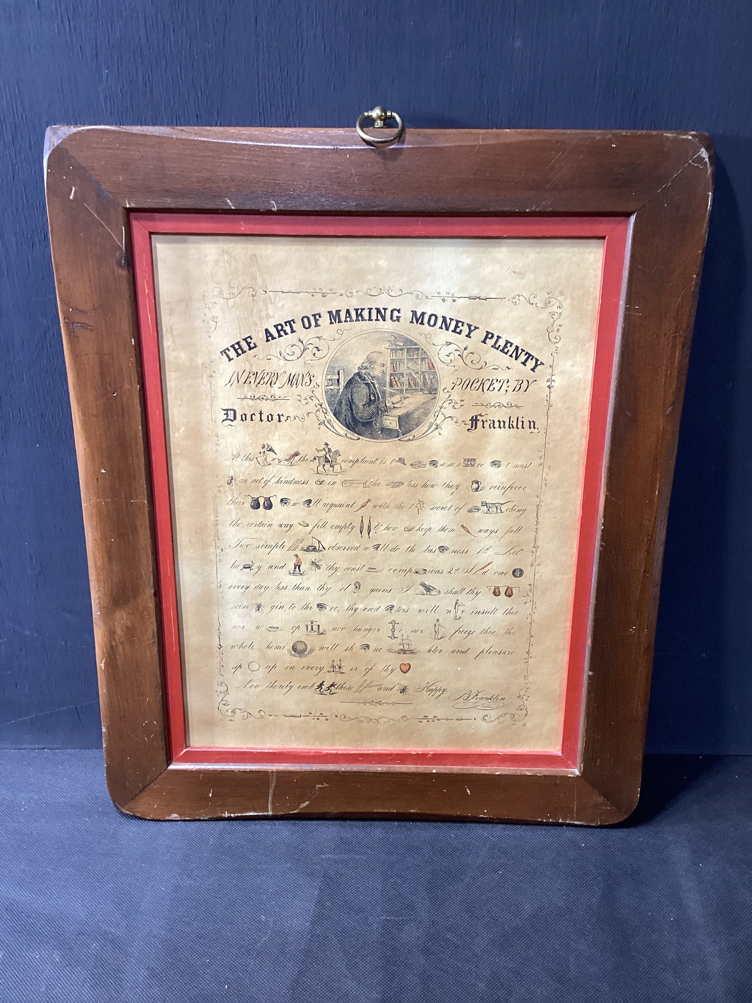 Vintage Lithograph Of Ben Franklin, Interpretation Of Making Money ...