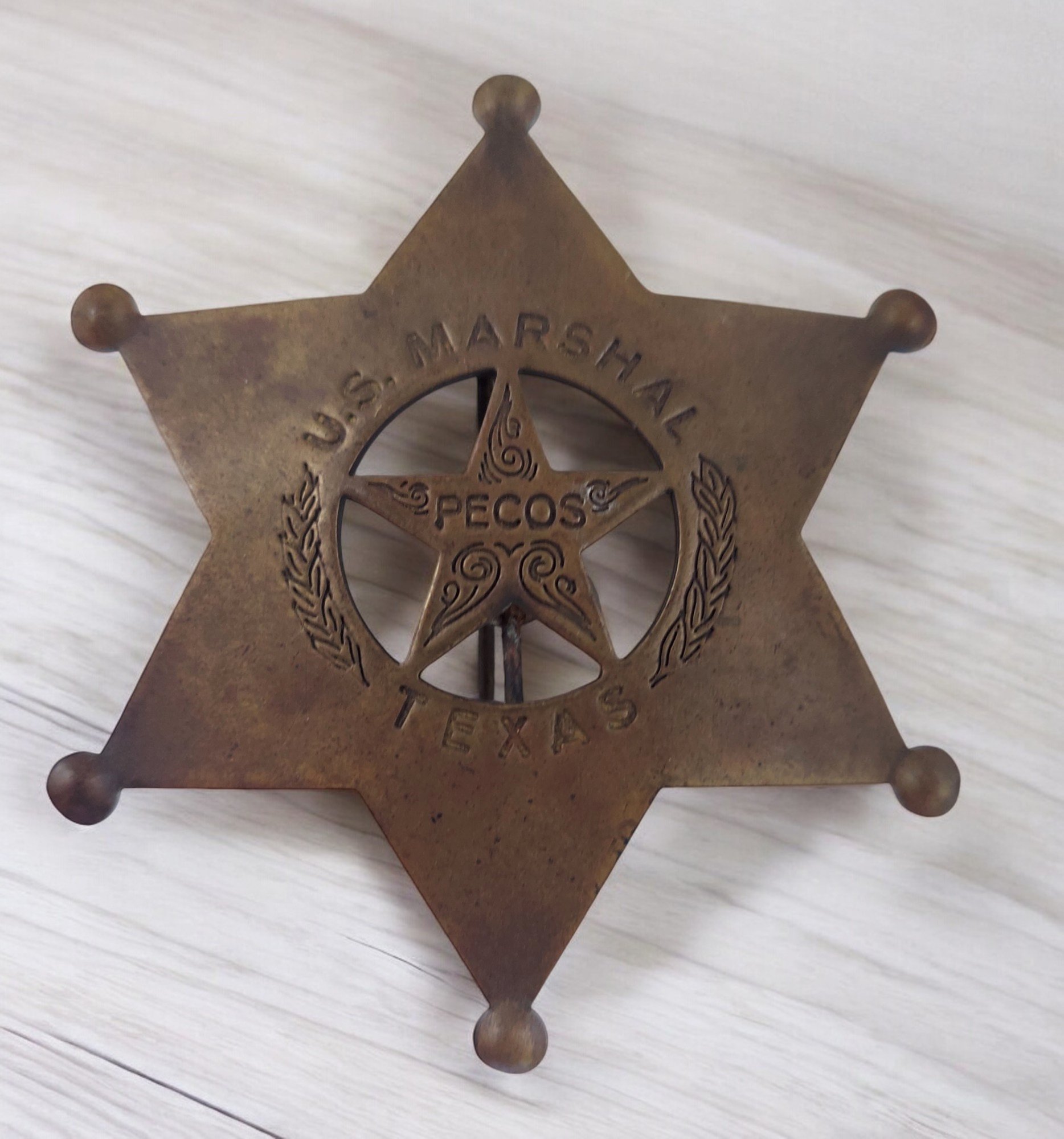 Vintage Brass Texas U.S Marshal 6 Point Star Badge #12507 ...