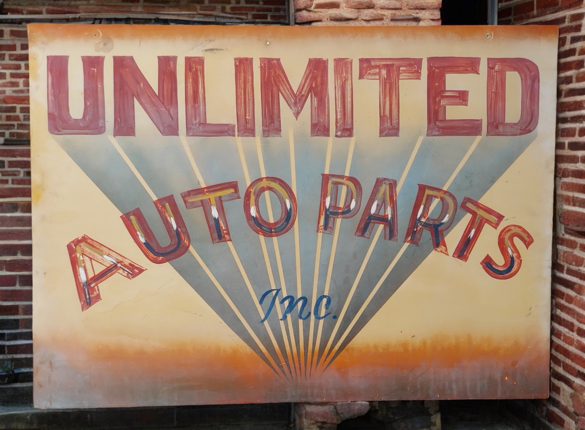 Vintage 1970s UNLIMITED AUTO PARTS INC Hand Painted Metal Sign #1045 ...