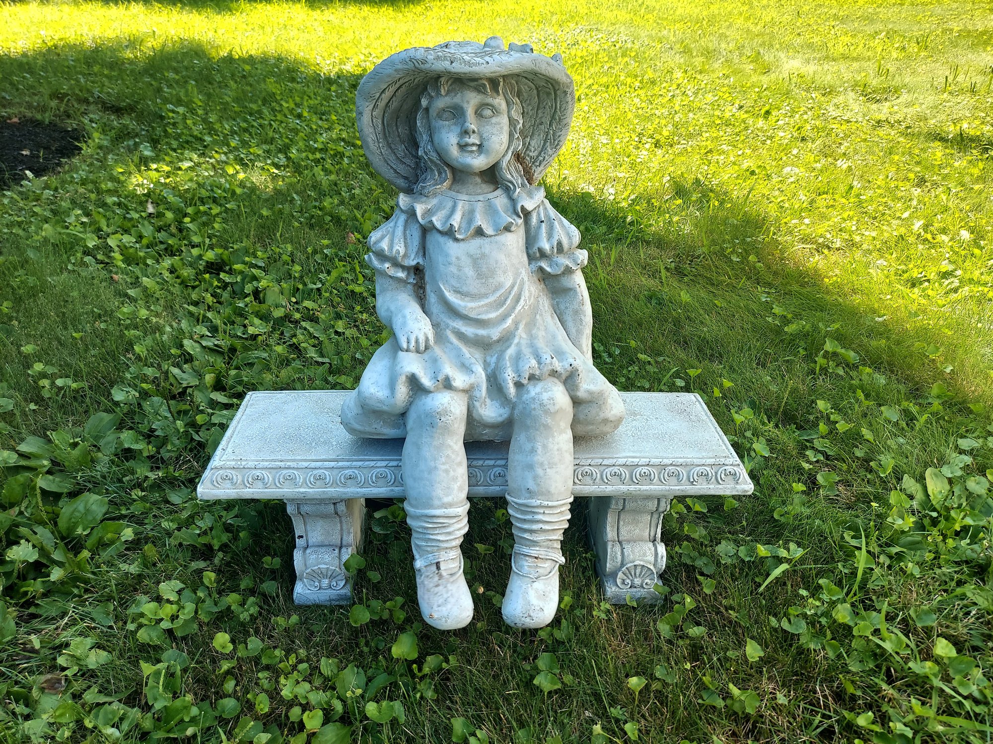 Young Country Girl Sitting On Bench Concrete Garden Statue #1749 ...