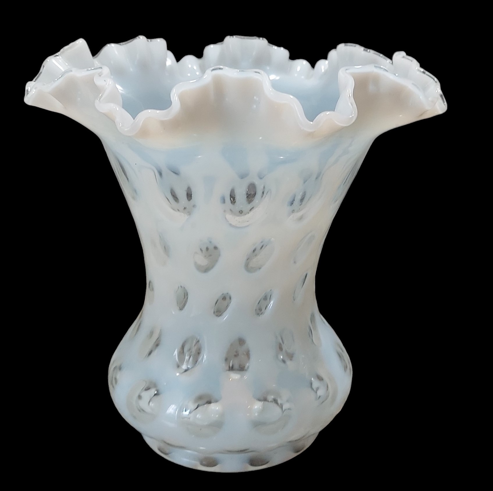 Vintage Fenton White Opalescent Ruffled Coin Dot 8" Vase #7964 ...