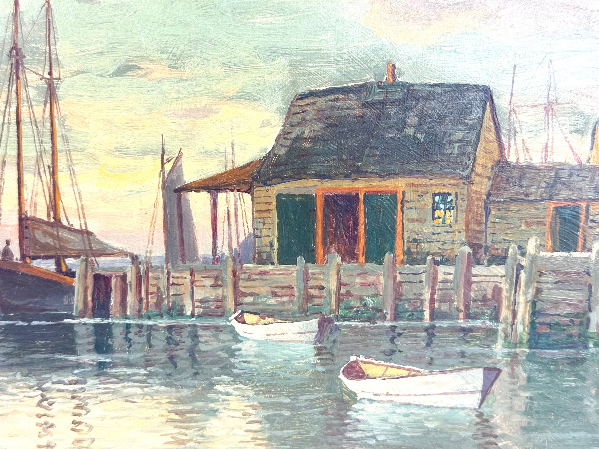 1940s Harbor Sunset Scene Oil On Board By Harry H Howe #3583 ...