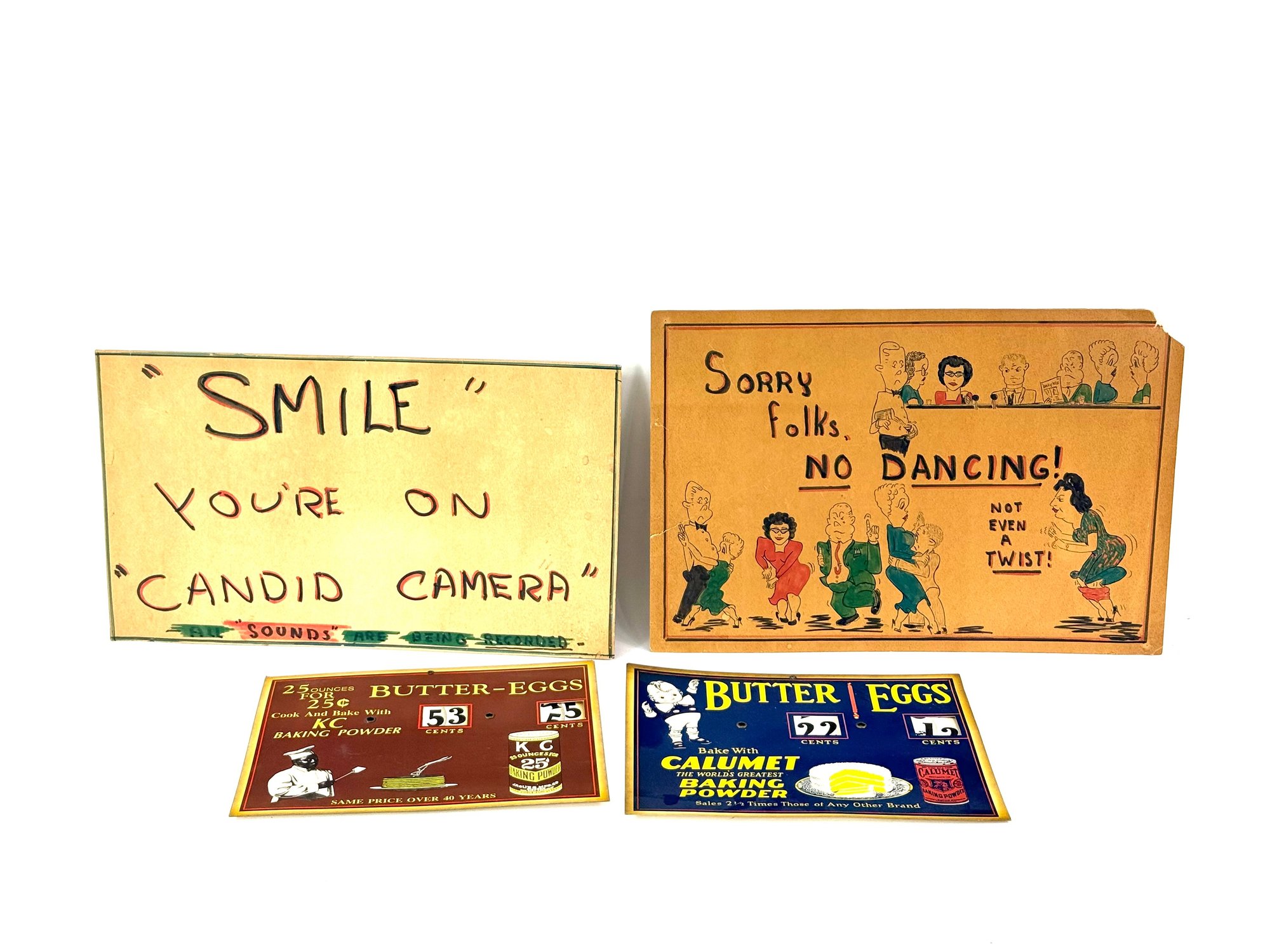 Early Paper Signs Including Movie Show Camera Cards And Baking Powder ...