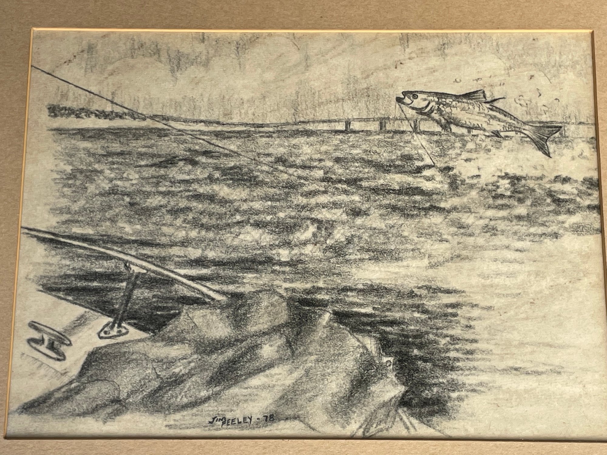 Fishing Charcoal Signed Jim Feeley 78 #5990 | Auctionninja.com