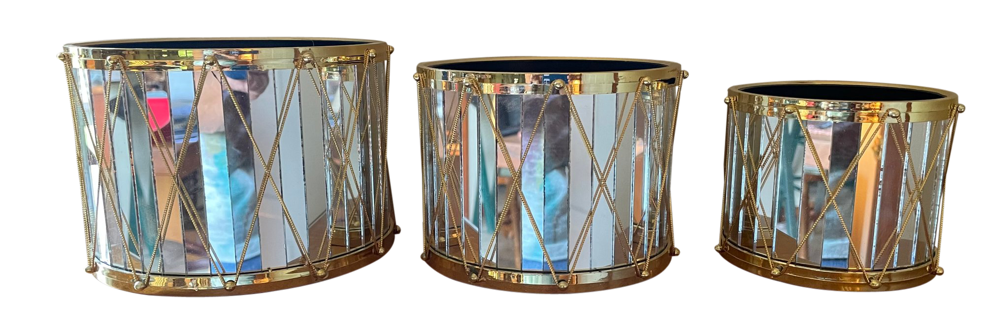Vintage Trio Of Mirrored Drum Stackable Planters/containers #3054 ...