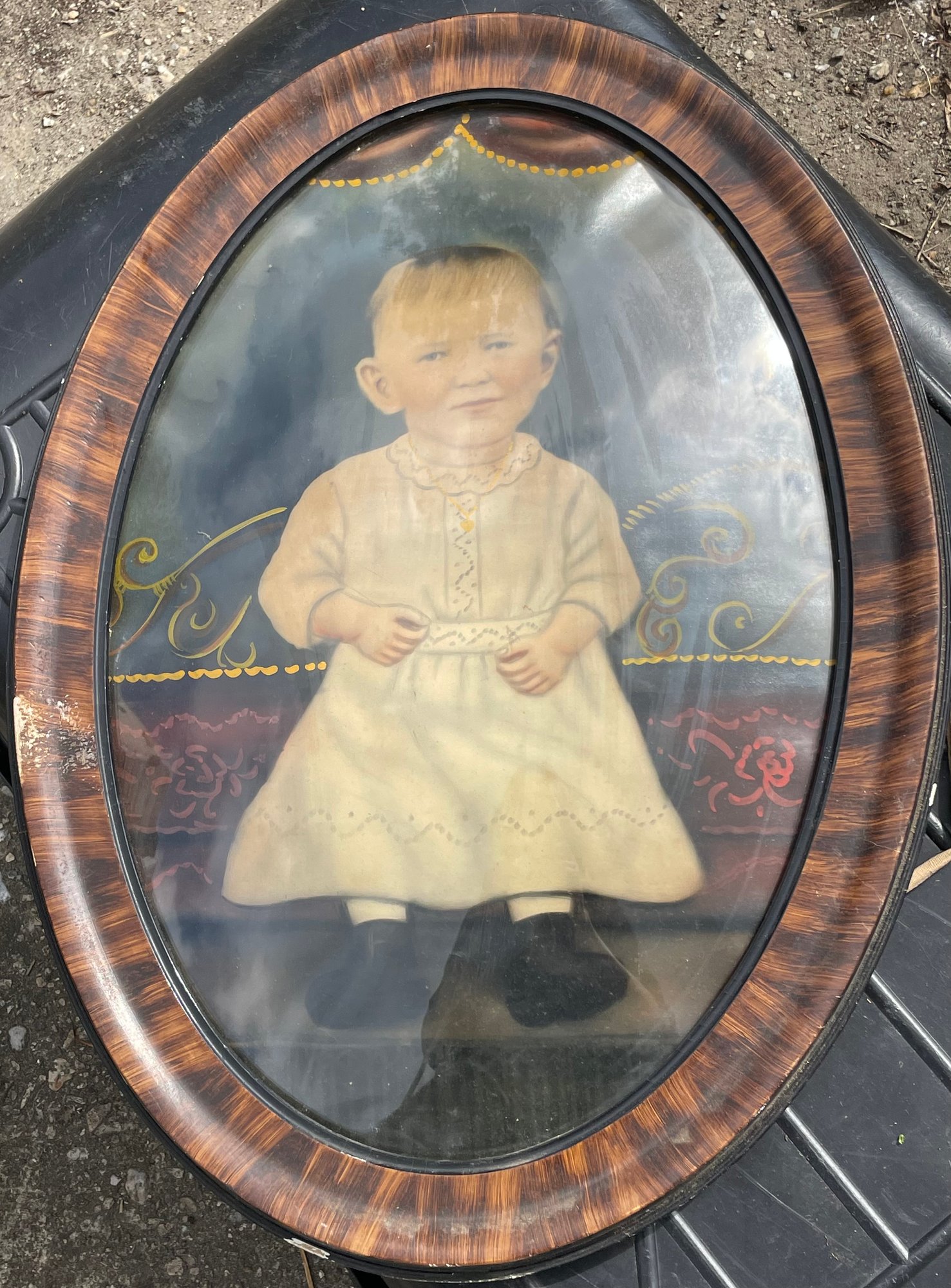 Early Oval Framed Painting Of Child With Convex Glass #5967 ...