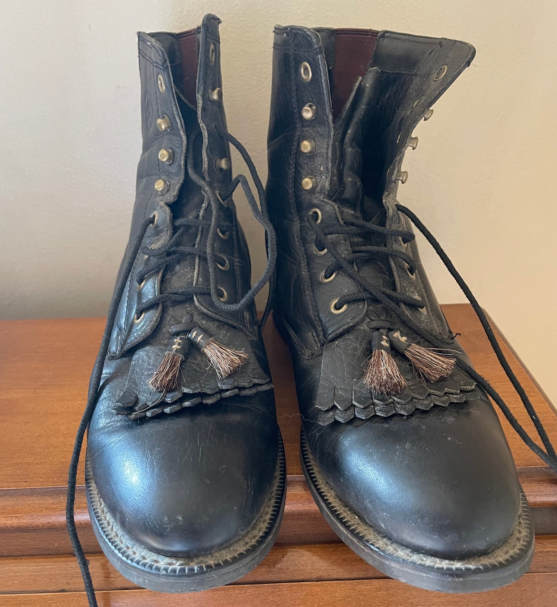 Laredo Black Leather Cowgirl Western Lace Up Roper Boots #5292 ...