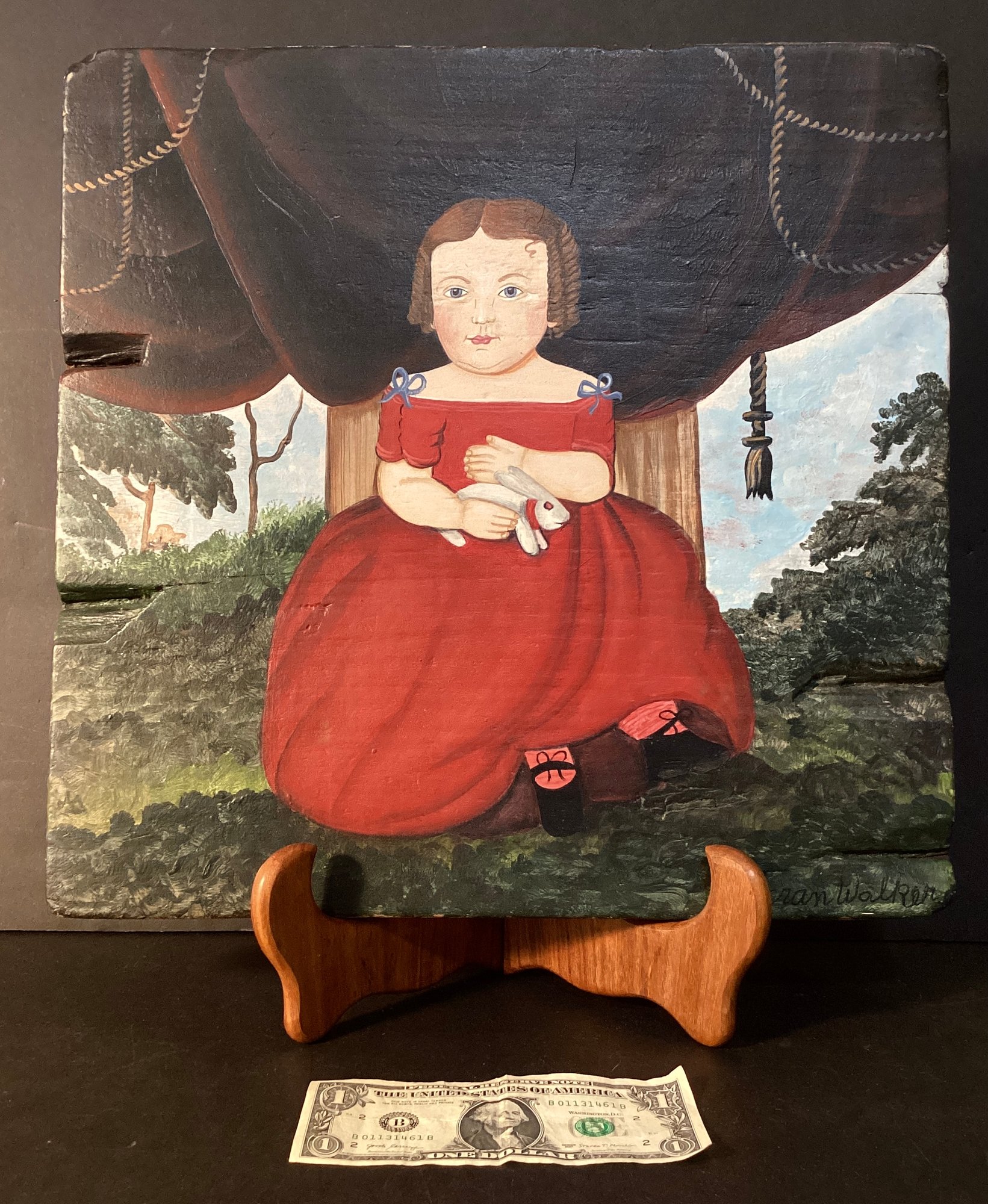 Original Primitive Art Of A Child And Bunny On Wood By Vermont Artist ...