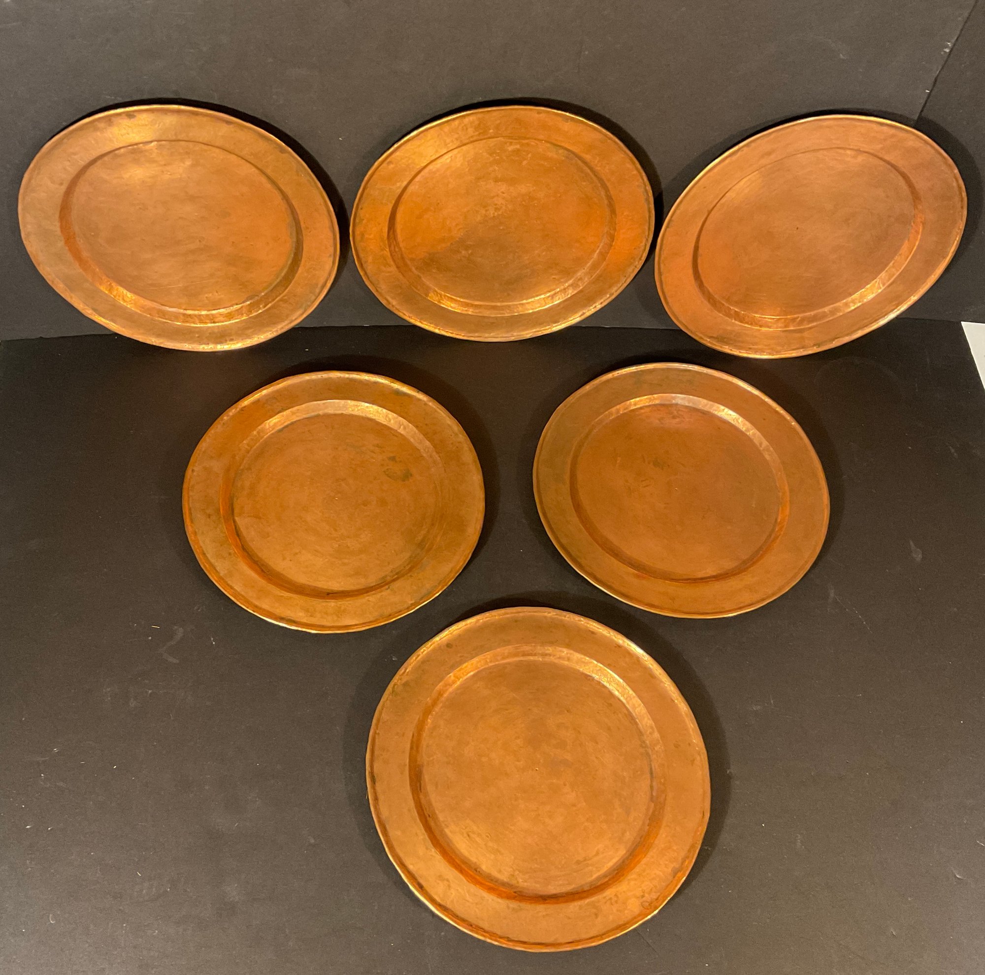 6 Brutalist Mid Century Modern Hammered Heavy Copper Dinner Plates ...