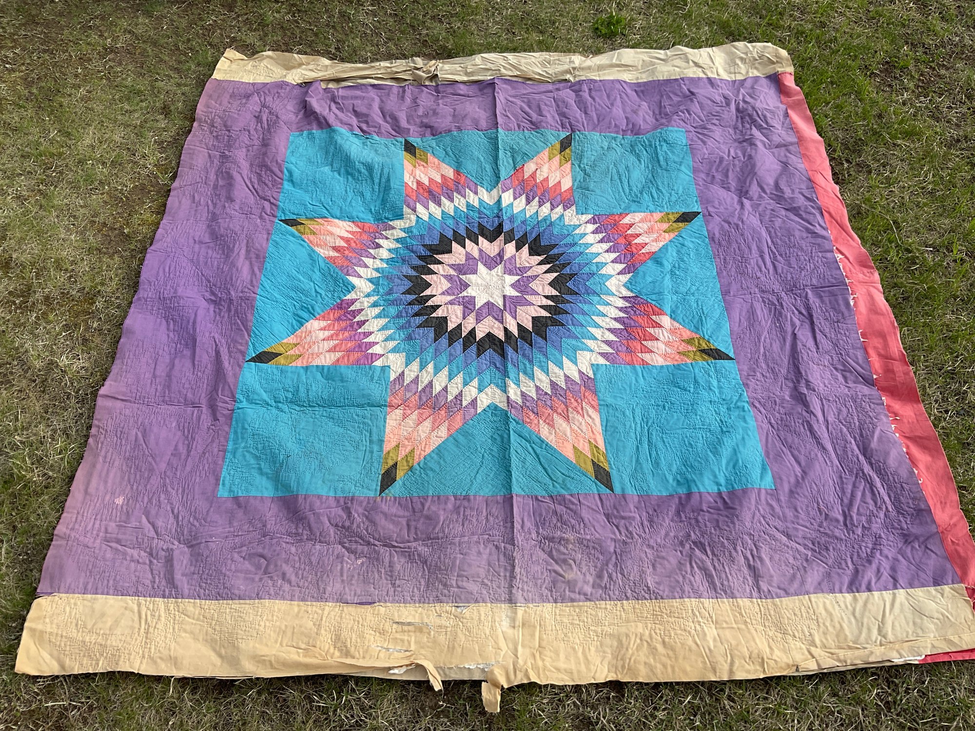 89 X 94 Vintage Star Of Bethlehem Hand Made Quilt Amish Design #14584 ...