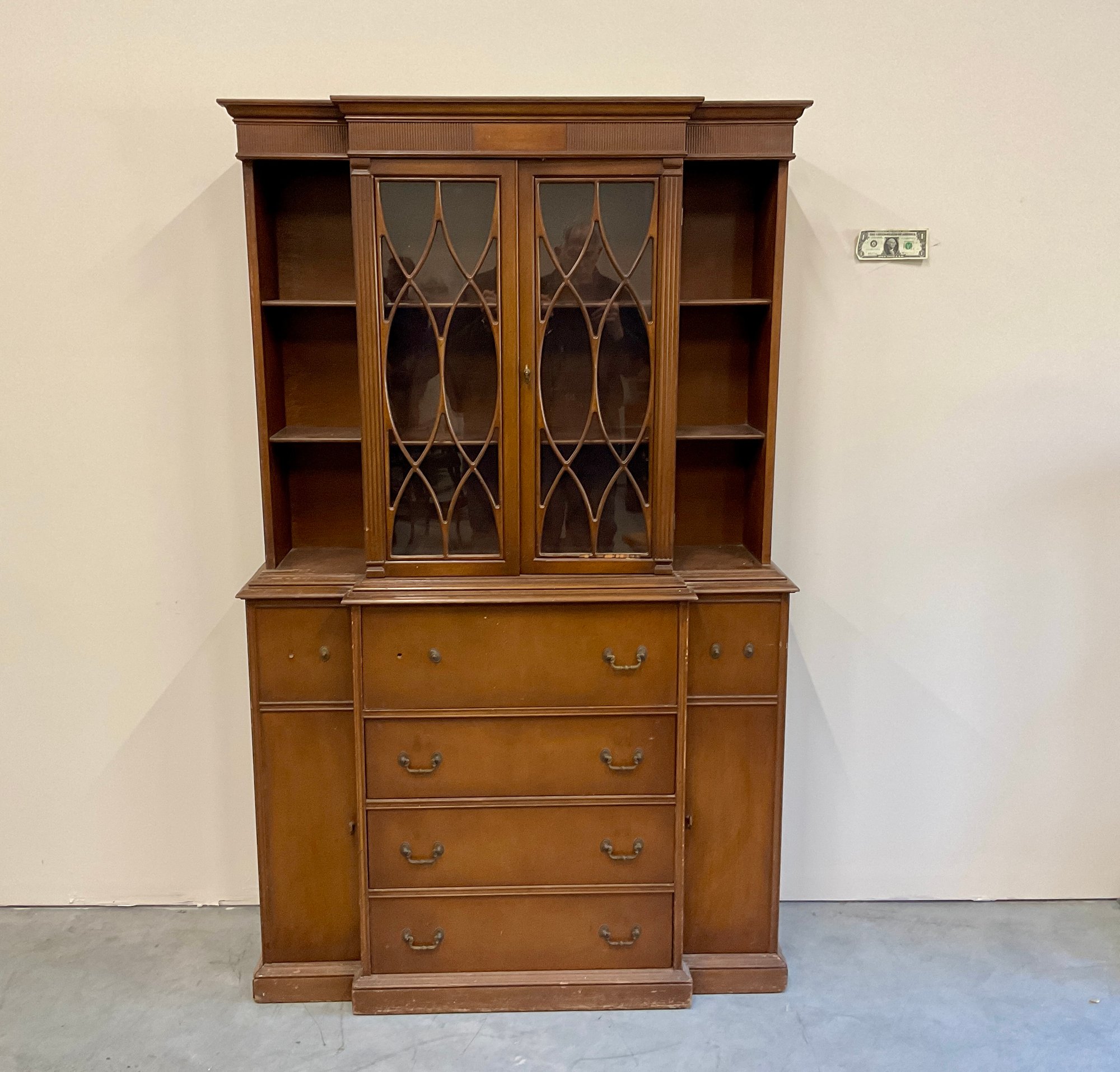 Small Size Vintage Mahogany Breakfront With Desk #12410 | Auctionninja.com